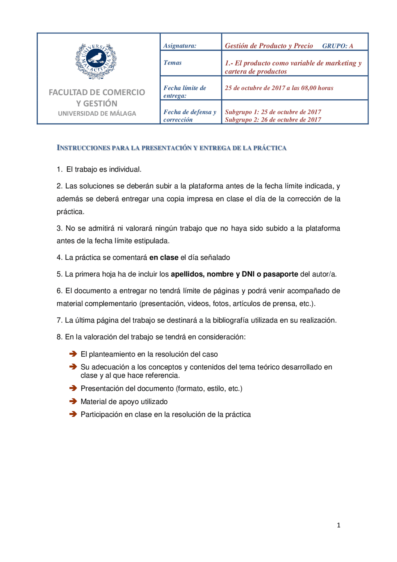 Ejemplo de practica - Ejercicios de Marketing - Docsity