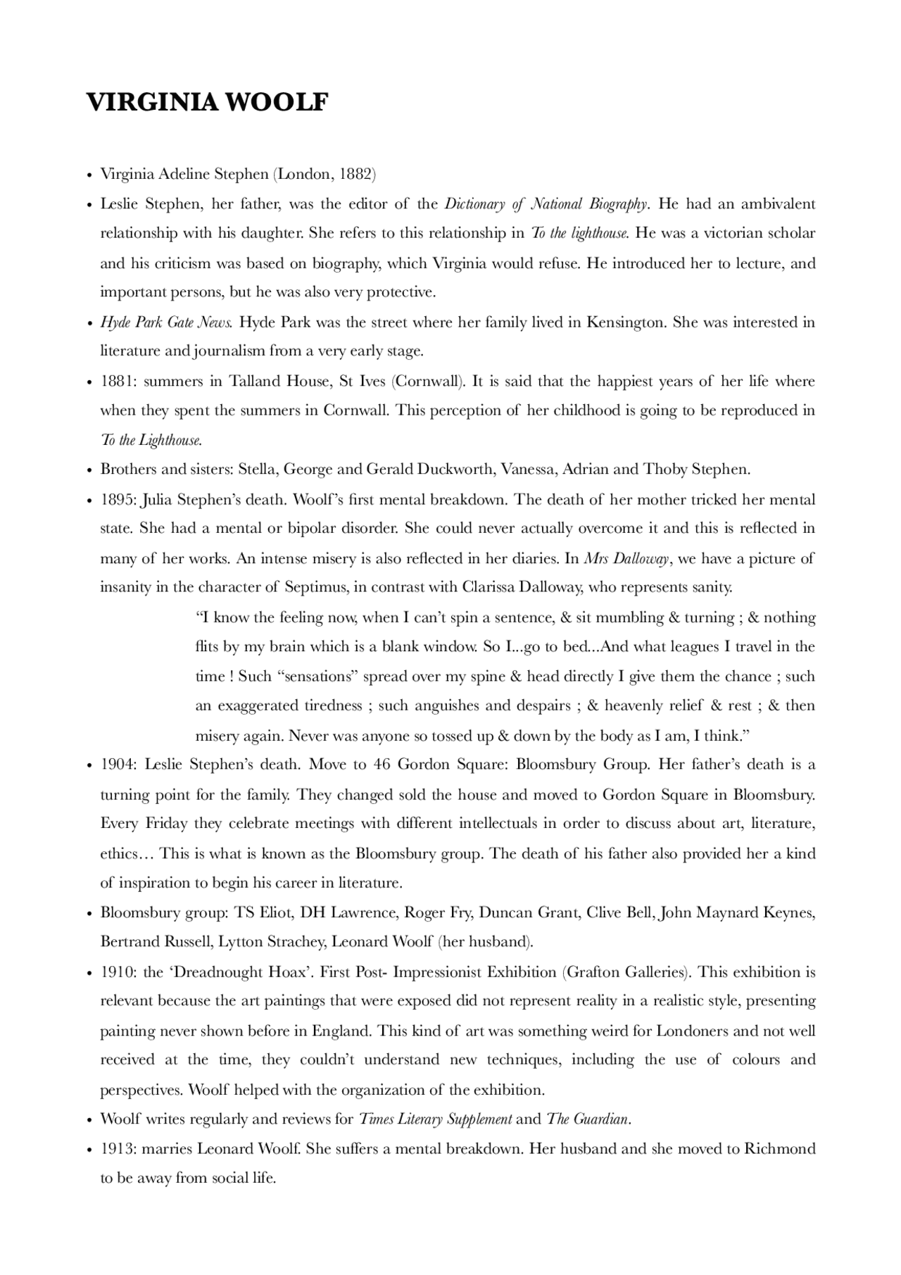 VIRGINIA WOOLF - Apuntes de Idioma Inglés - Docsity