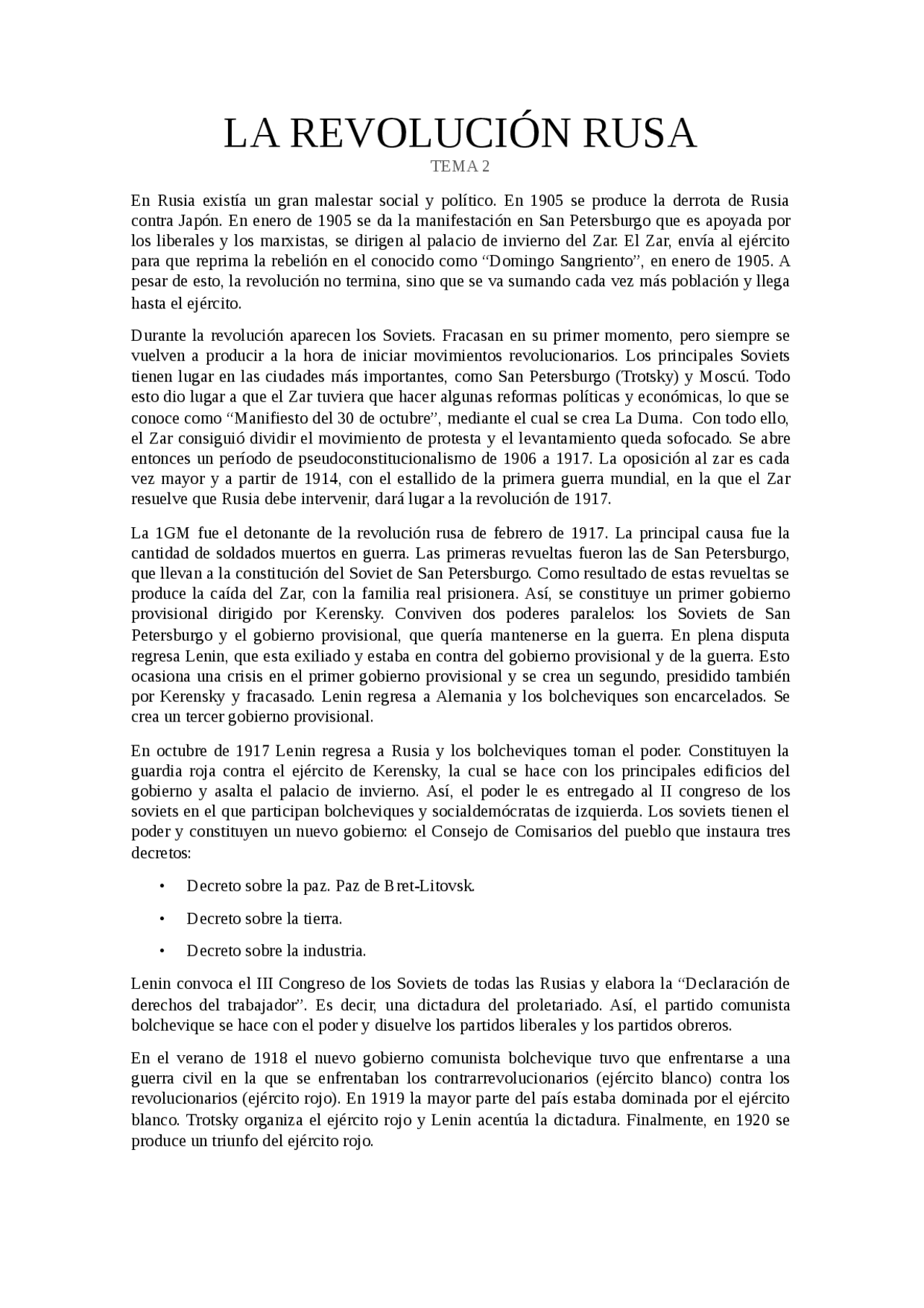 LA REVOLUCIÓN RUSA - Apuntes de Periodismo - Docsity