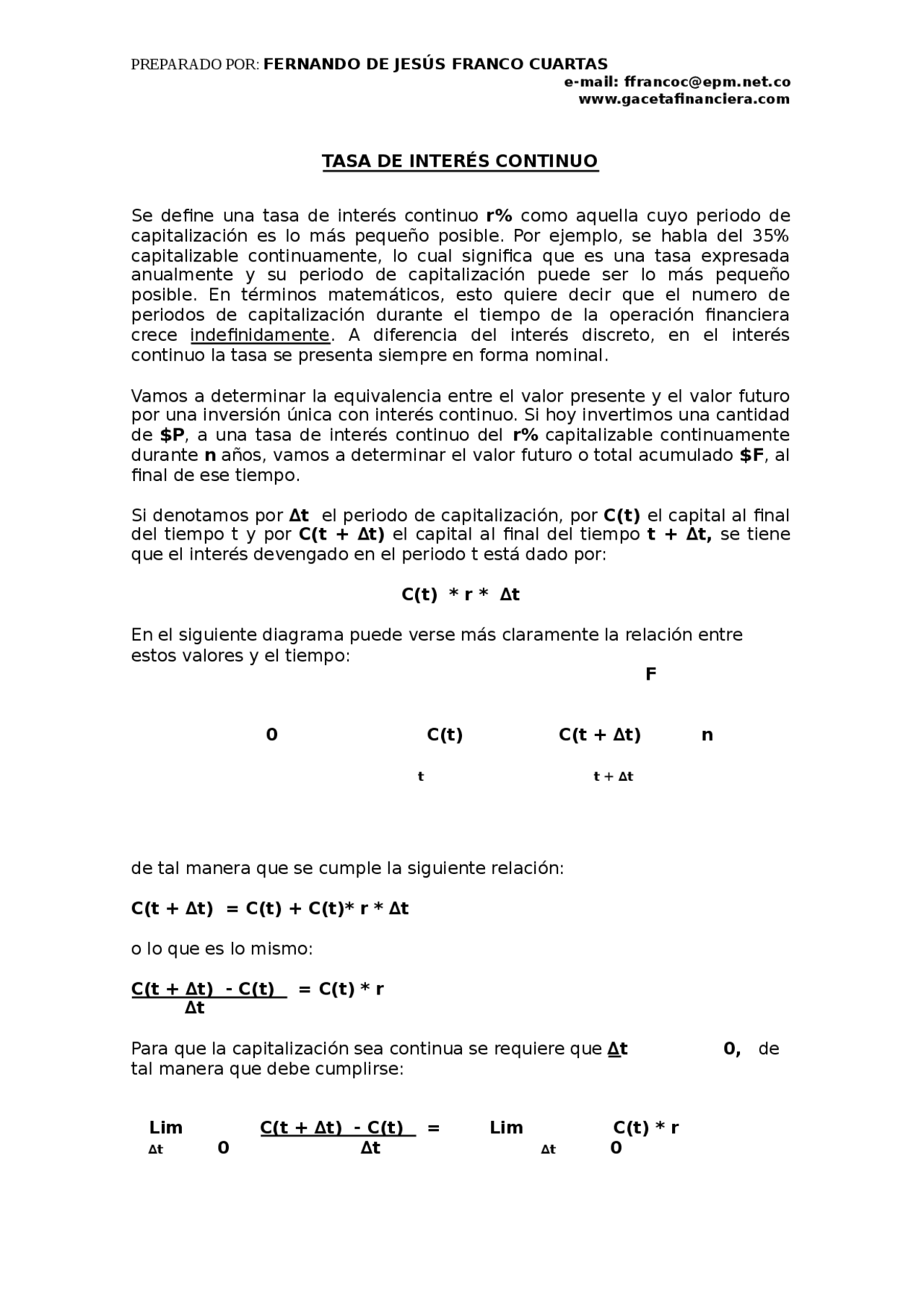 Interes continuo - Apuntes de Matemática Financiera | Docsity