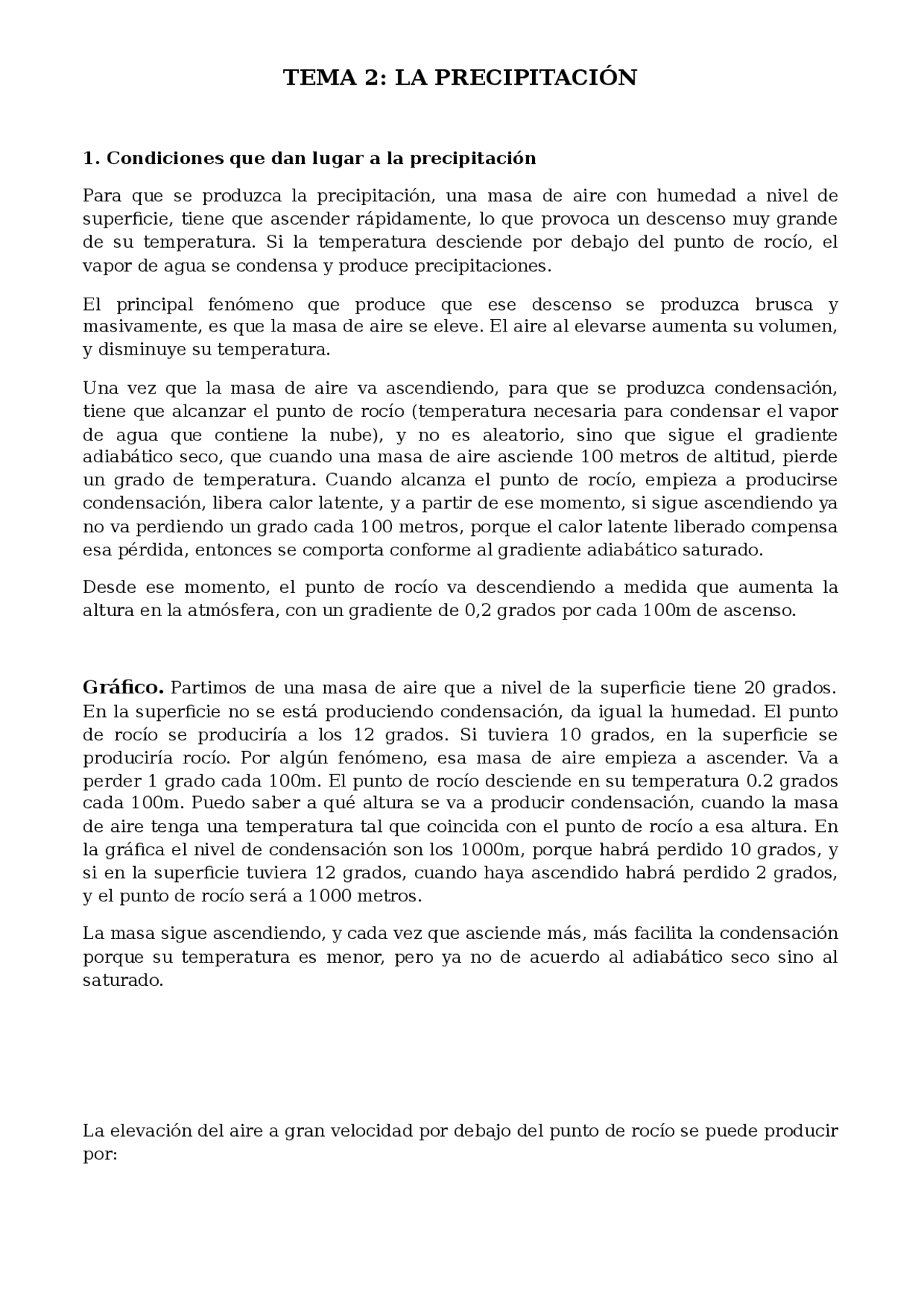 TEMA 2: LA PRECIPITACIÓN 1. Condiciones que dan lugar a l - Apuntes de ...