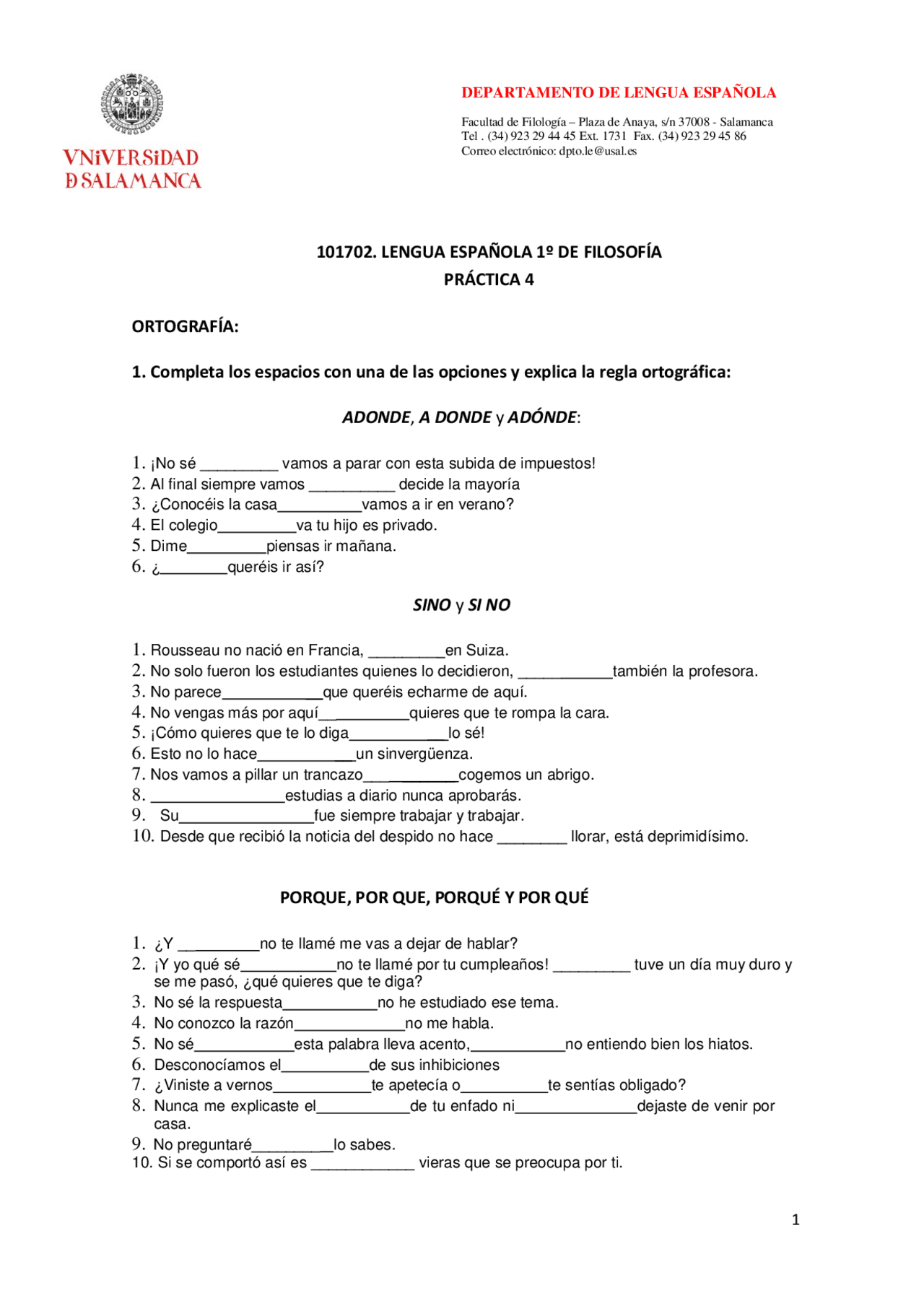 Practica 4 - Ejercicios de Idioma Español - Docsity