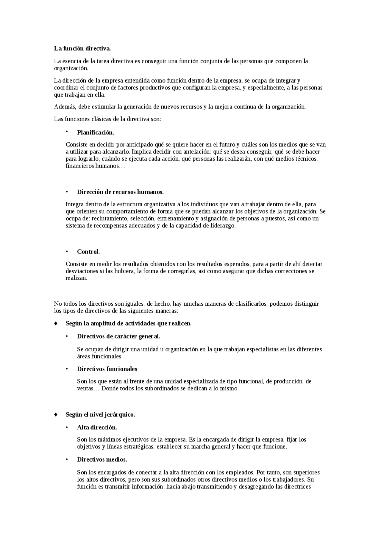 La función directiva - Apuntes de Organización Empresarial | Docsity