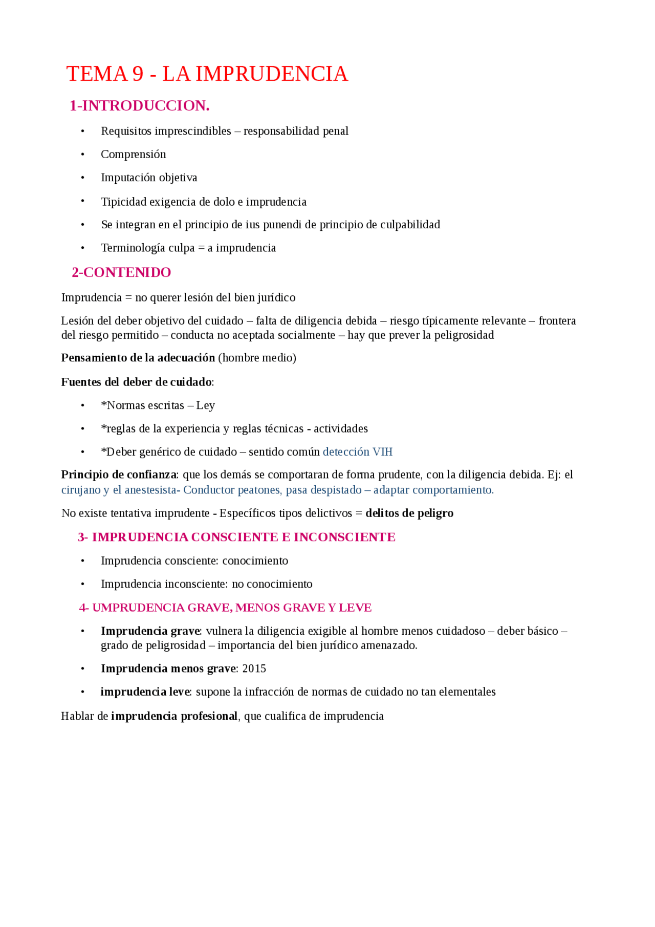 La imprudencia - Apuntes de Derecho Penal - Docsity