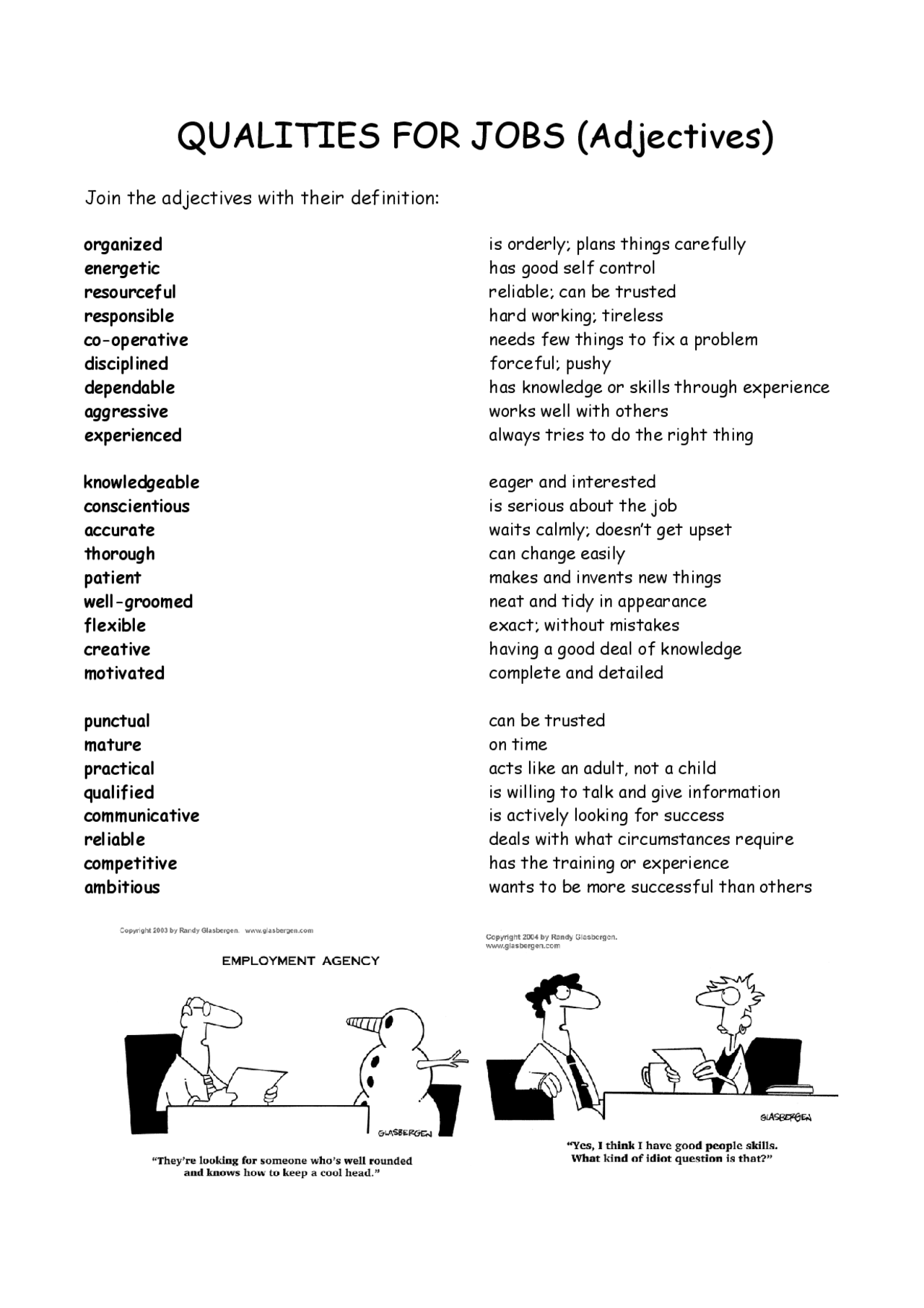 Adjectives for Jobs activities - Apuntes de Hospitalidad y Turismo ...