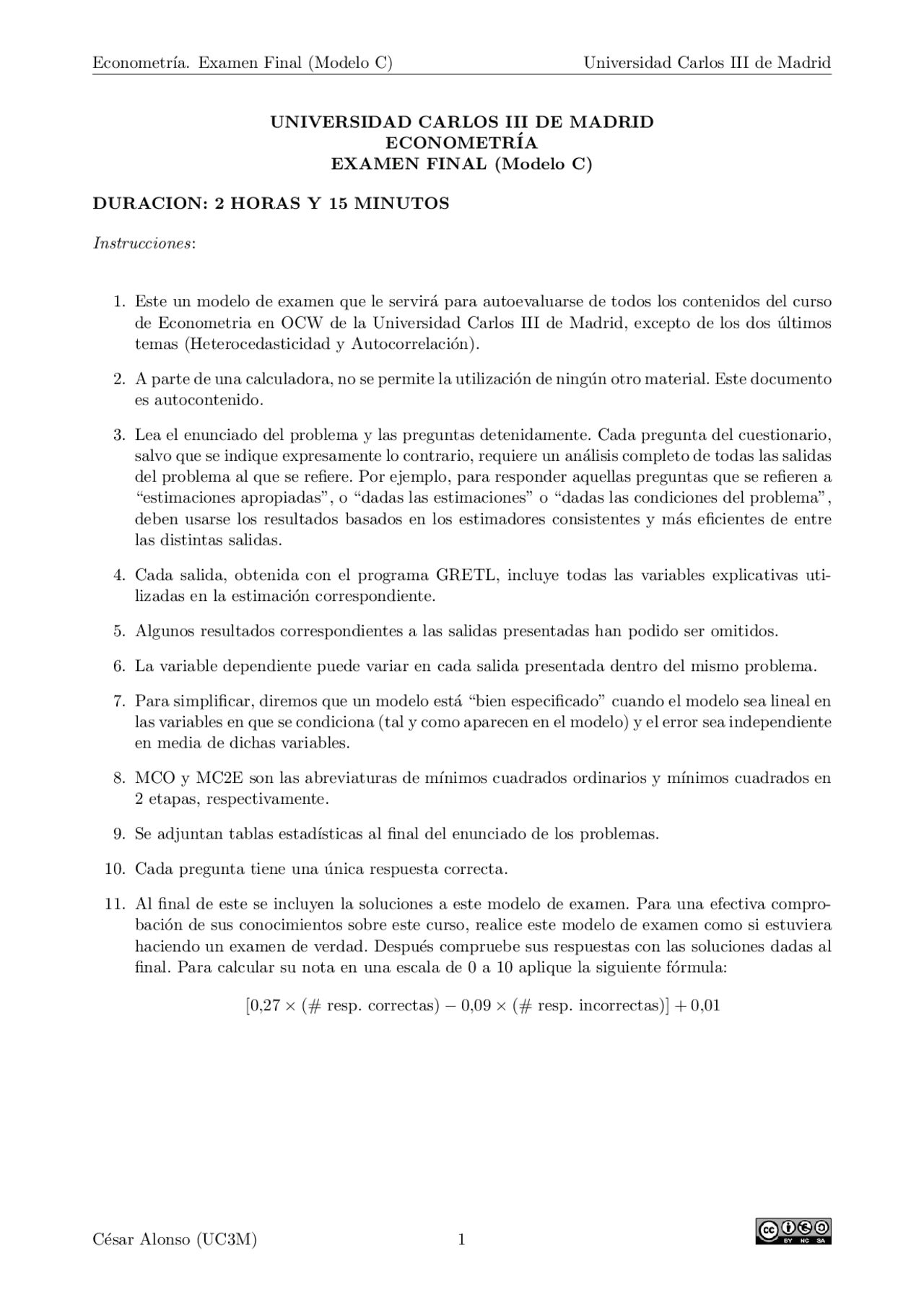 Examen final Econometría - Ejercicios de Derecho - Docsity