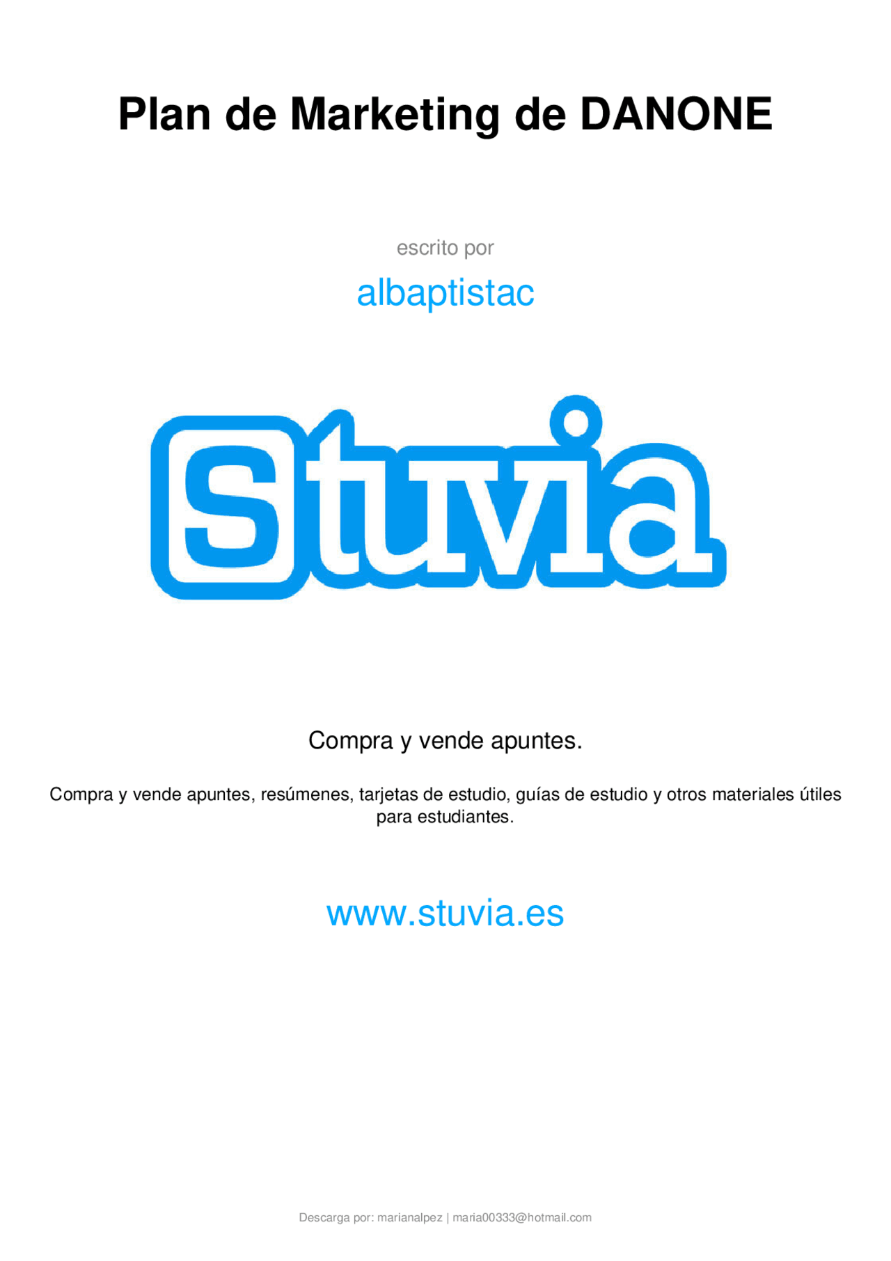 Plan de Marketing de DANONE escrito por - Ejercicios de Derecho Administrativo - Docsity