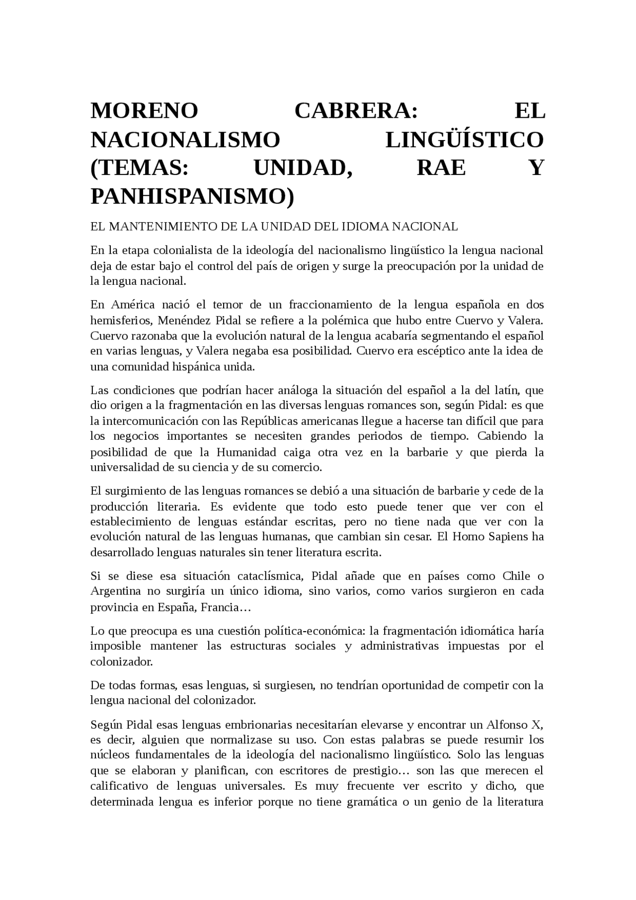 MORENO CABRERA: EL NACIONALISMO LINGÜÍSTICO (TEMAS: UNIDAD, RAE Y ...