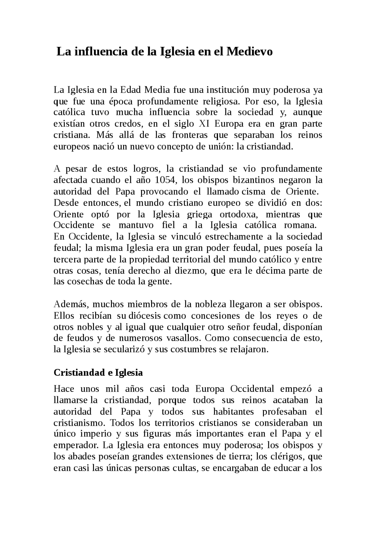 Influencia de la Iglesia en el Medievo - Ejercicios de Historia de la ...