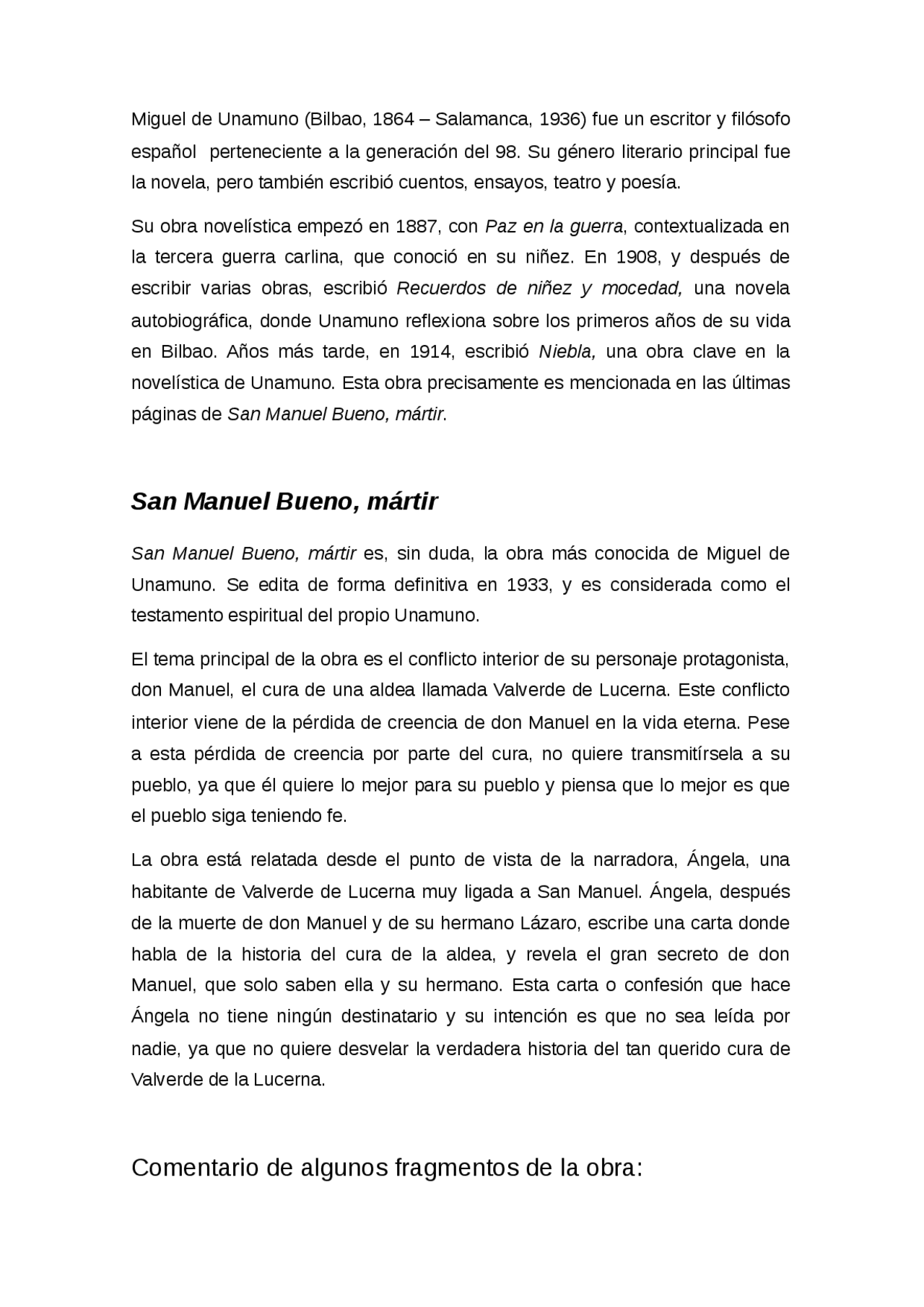 Trabajo sobre San Manuel Bueno, mártir - Ejercicios de Filología ...