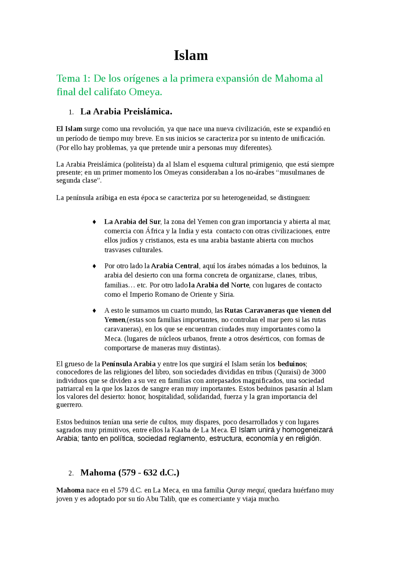 Islam Mediaval - Ejercicios de Historia del Islam - Docsity