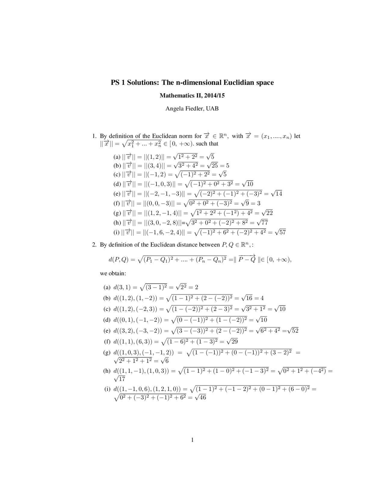 Problem Set 1 (Solutions) - Ejercicios de Matemáticas - Docsity