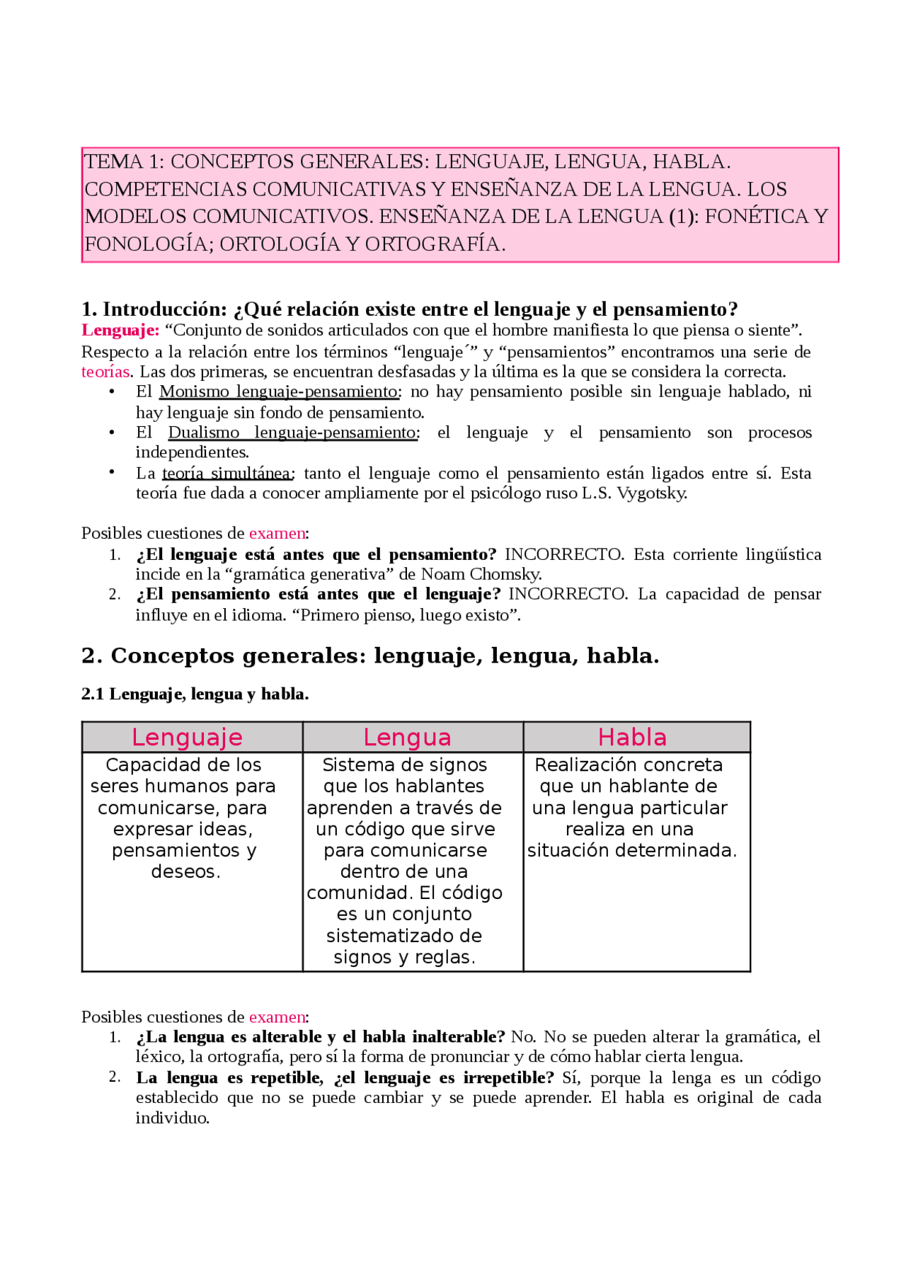Resumen de todos los contenidos del tema 1 - Ejercicios de Idioma ...