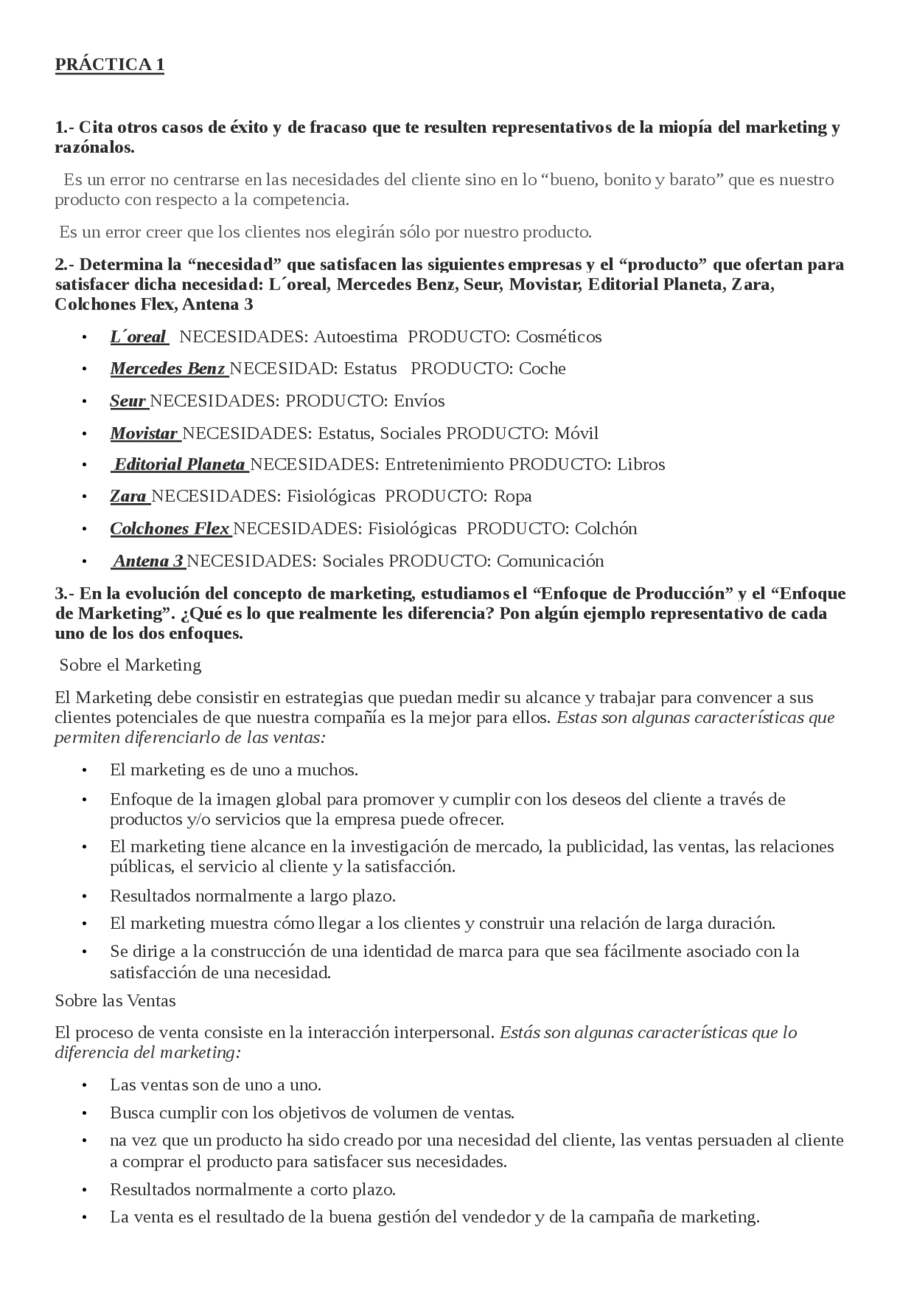 Practica 1, 2, y 3 - Ejercicios de Marketing - Docsity
