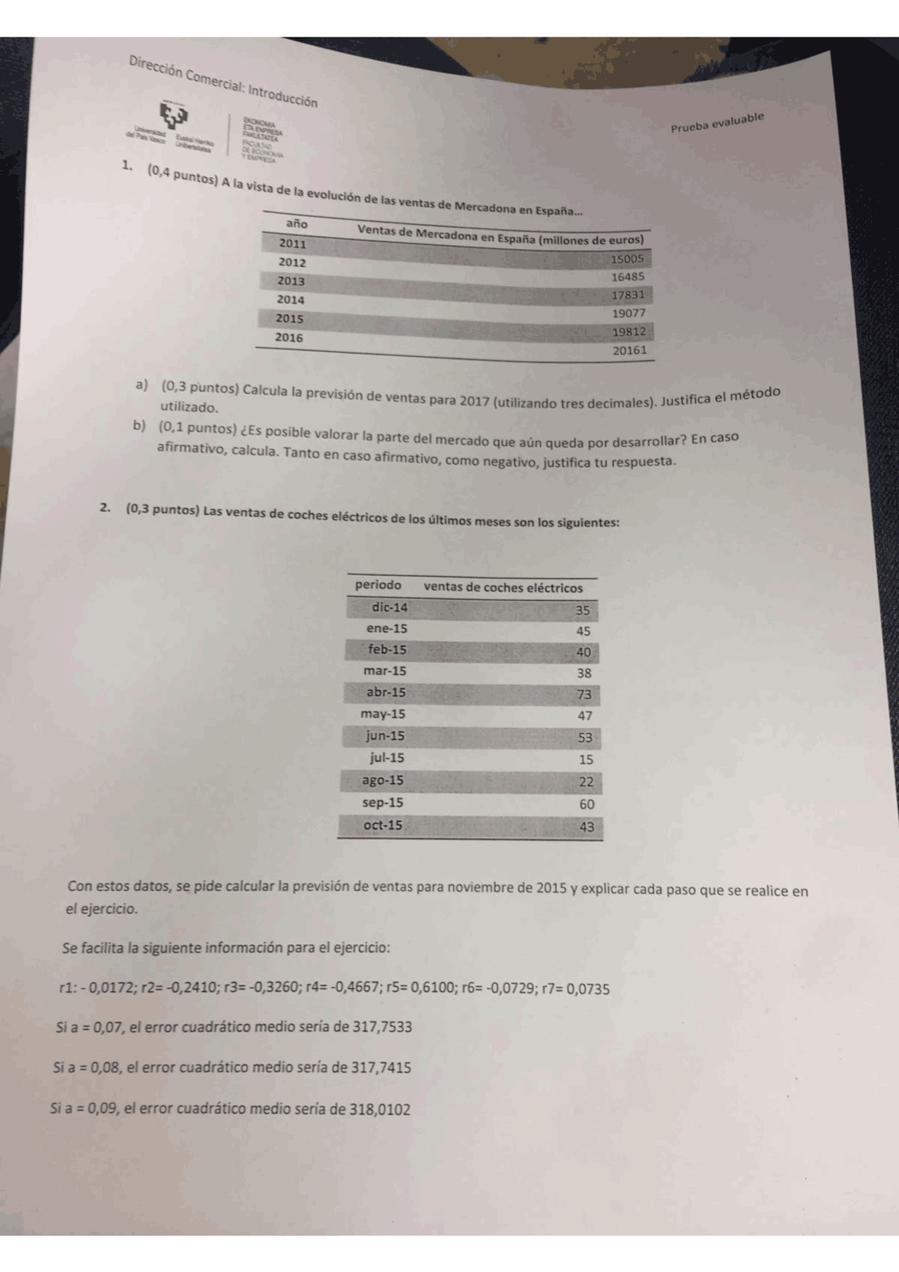 Practica de clase - Ejercicios de Administración de Empresas - Docsity