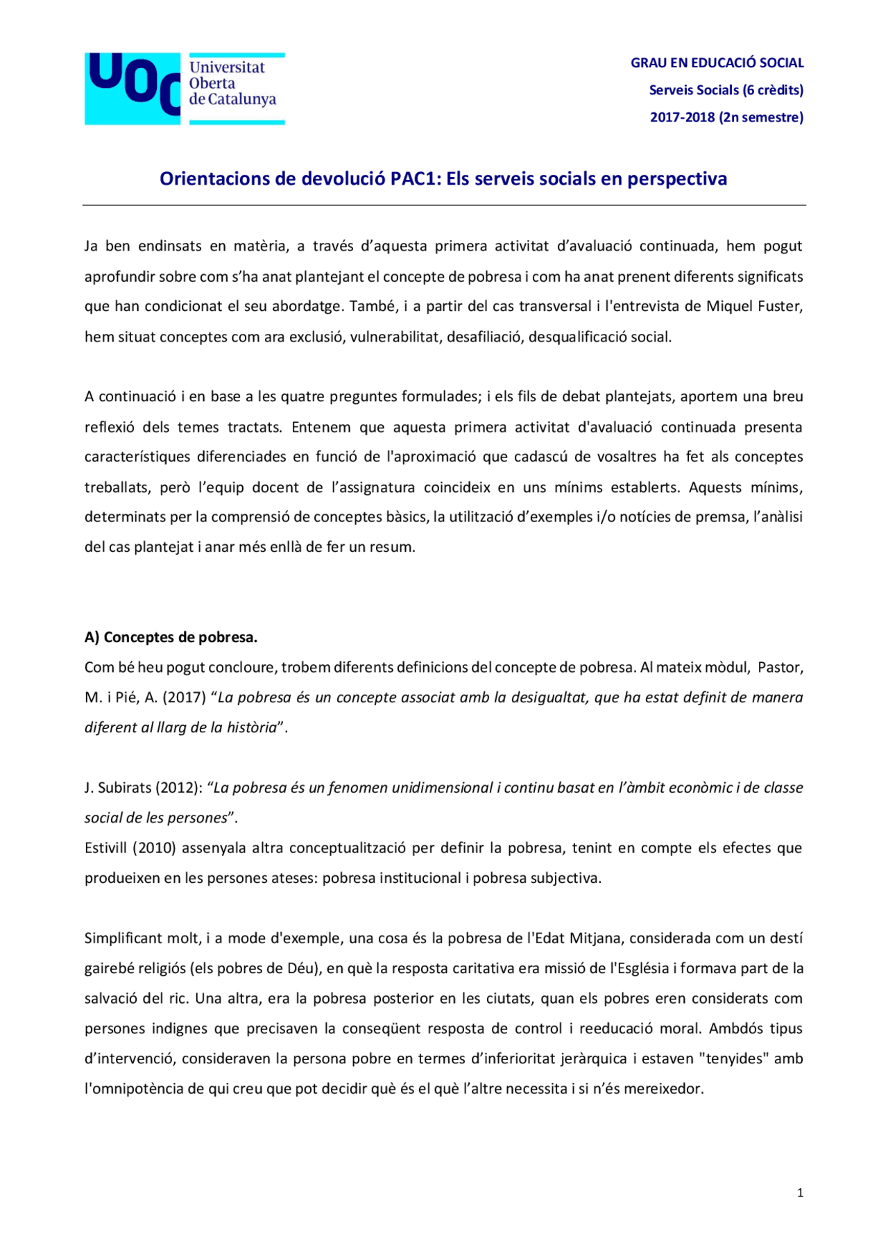 PAC 1 ORIENTACIONS - Ejercicios de Ciencias de la Educación | Docsity