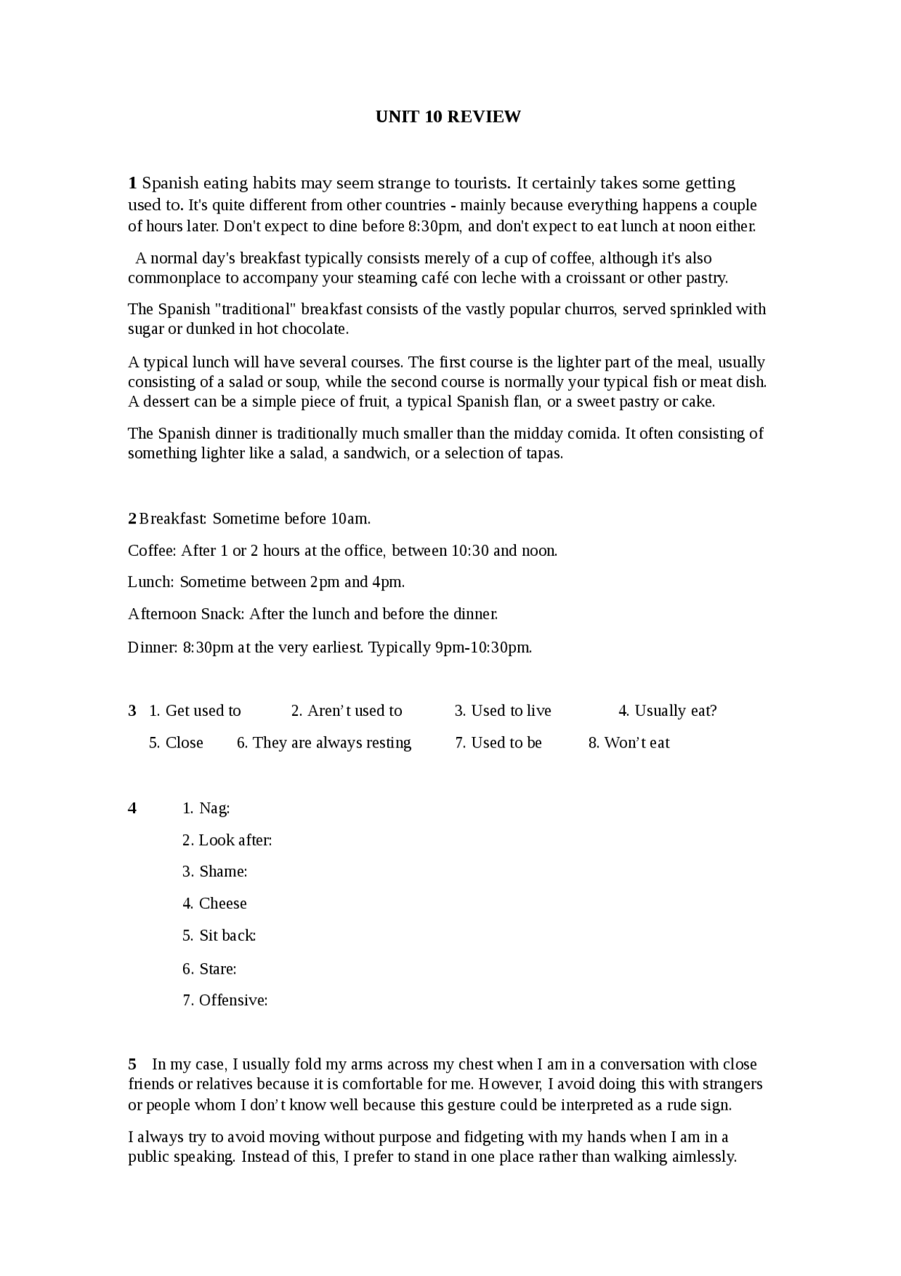 UNIT 10 REVIEW - Ejercicios de Idioma Inglés - Docsity