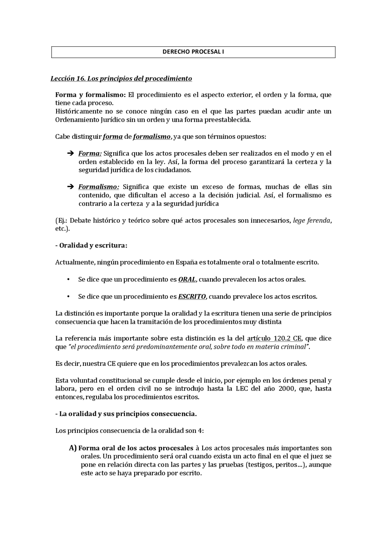 Forma oral de los actos procesales à Los actos procesales más imp ...