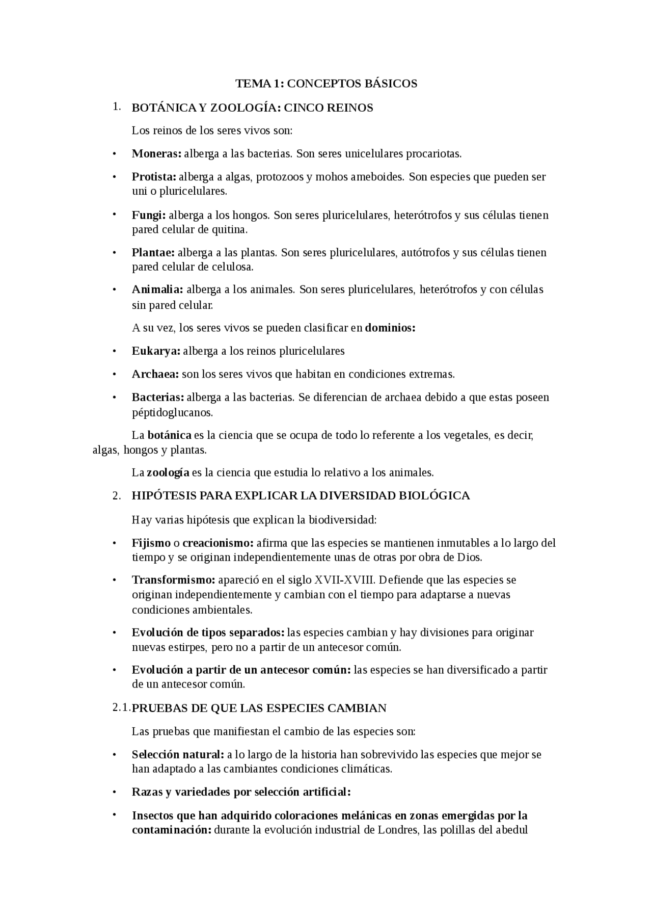 CONCEPTOS BÁSICOS DE BOTÁNICA Y ZOOLOGÍA - Ejercicios de Biología - Docsity