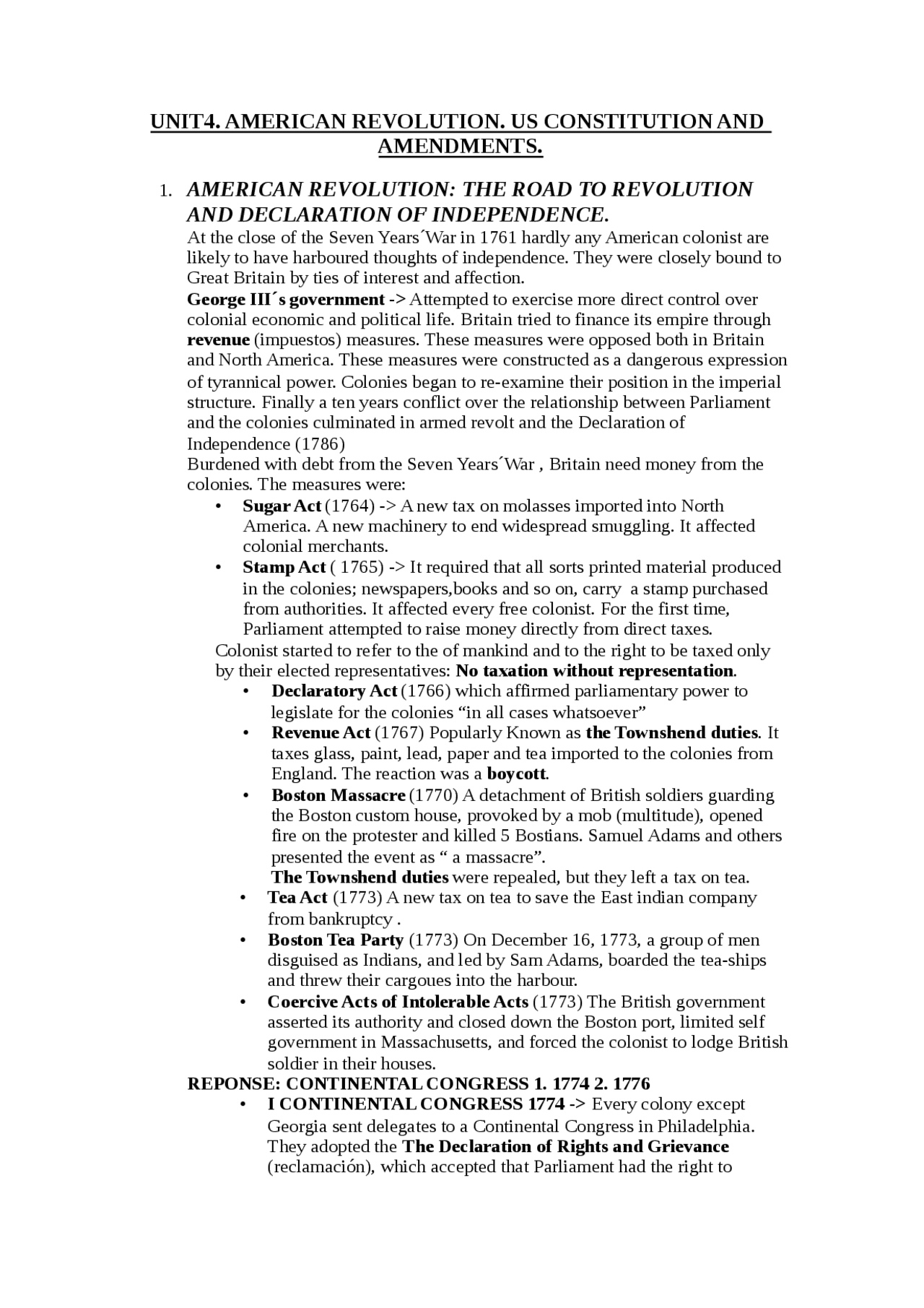 UNIT4. AMERICAN REVOLUTION. US CONSTITUTION AND AMENDMENTS AMERIC ...