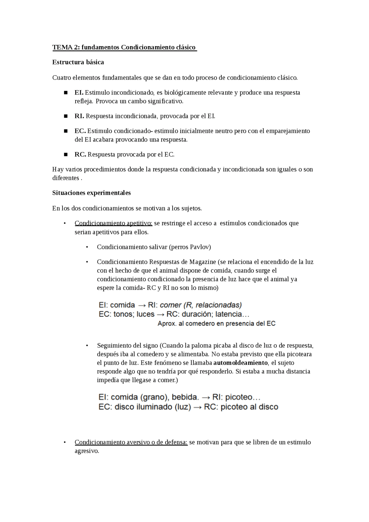 TEMA 2: fundamentos Condicionamiento clásico Estructura básica Cu ...