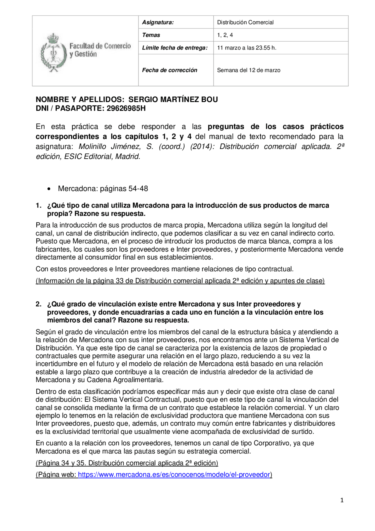 Practica 1 distribucion - Ejercicios de Marketing | Docsity