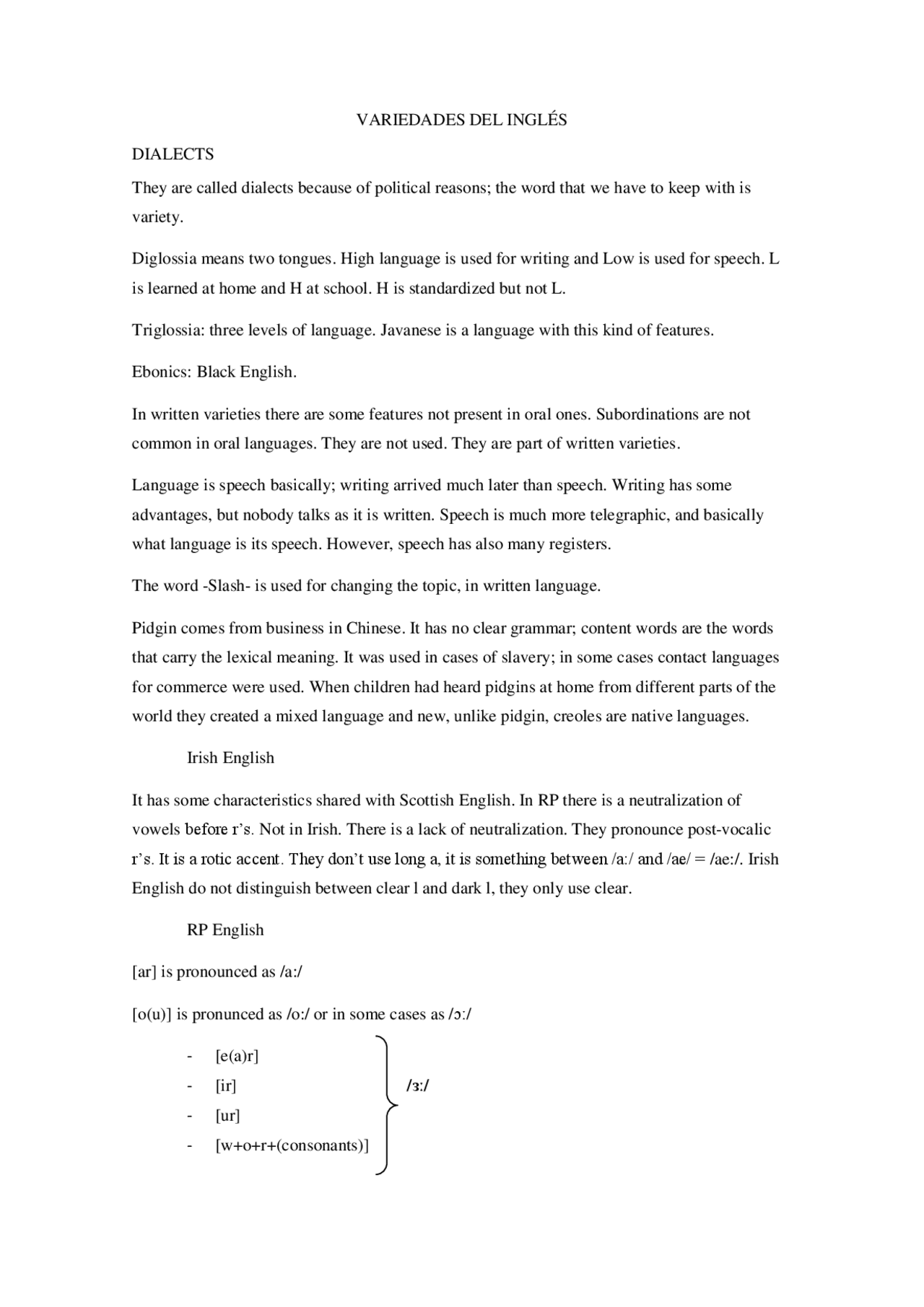 Variedades del Inglés - Ejercicios de Idioma Inglés - Docsity