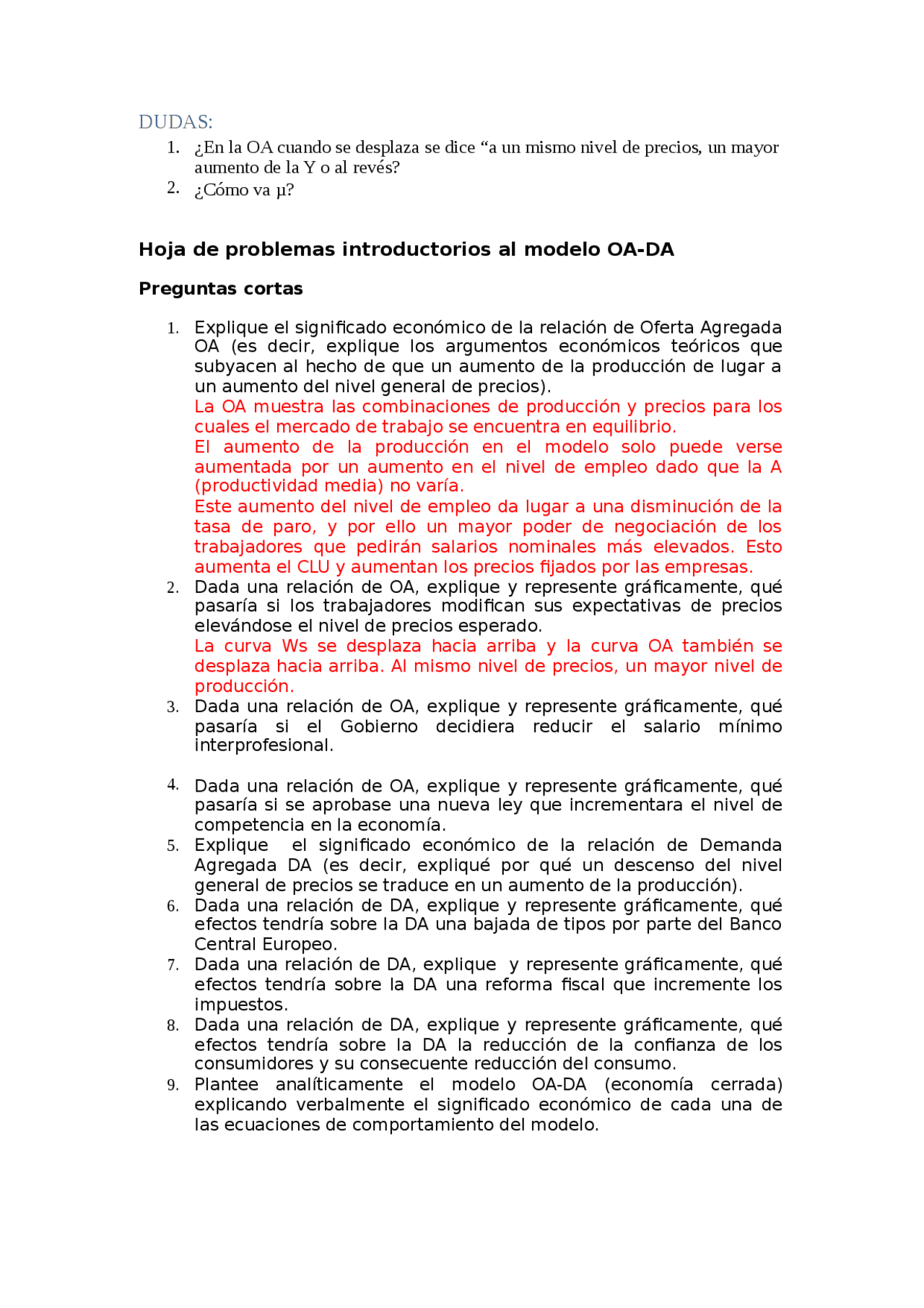 Modelo OA-DA - Ejercicios de Administración de Empresas | Docsity