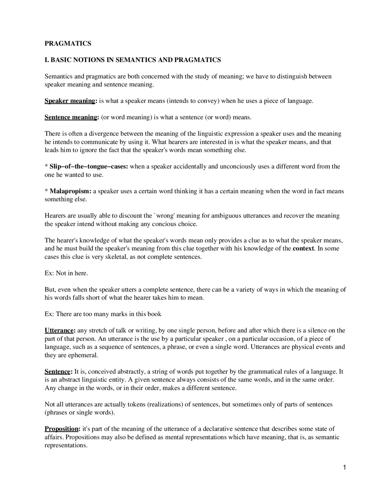 PRAGMATICSI. BASIC NOTIONS IN SEMANTICS AND PRAGMATICS Semantics and ...