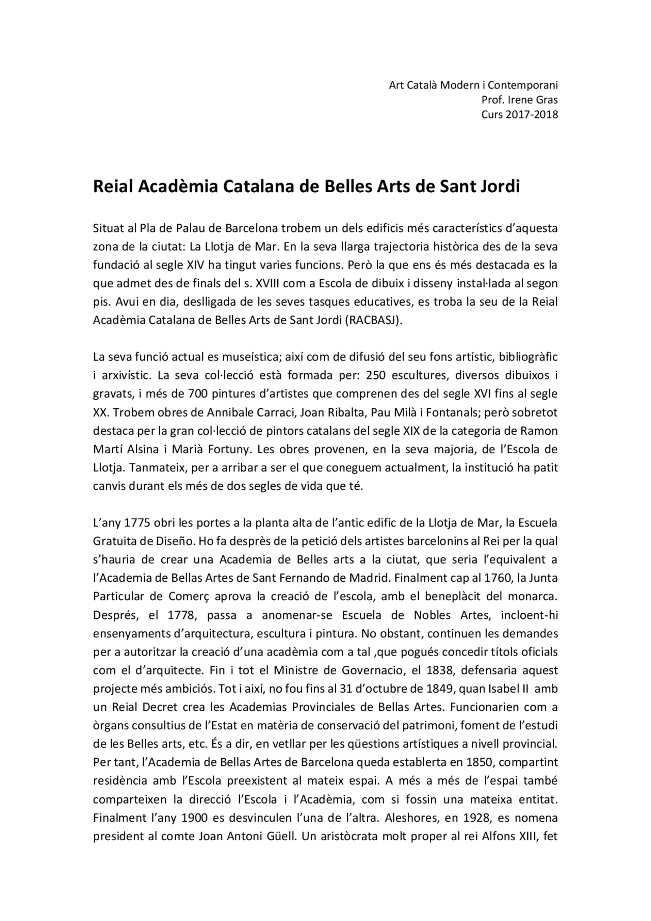 Treball complementari practia RABASJ - Ejercicios de Historia del Arte | Docsity