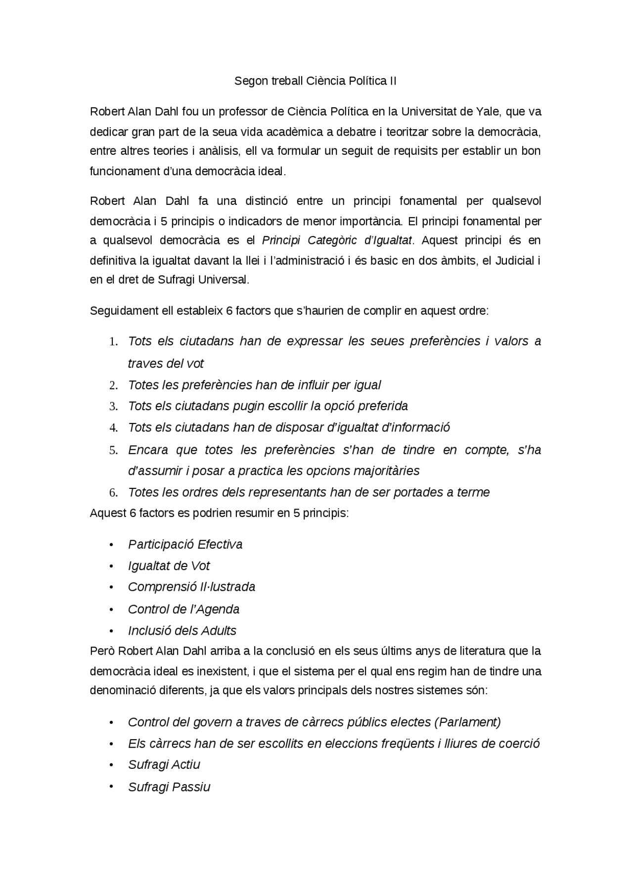 Treball Robert Alan Dahl - Ejercicios de Ciencia Política - Docsity