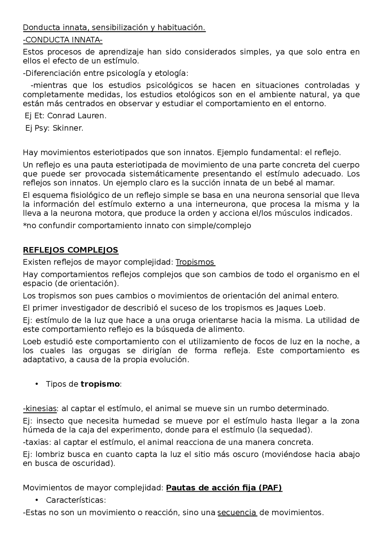 Aprendizaje: Conducta innata, sensibilización y habituación ...