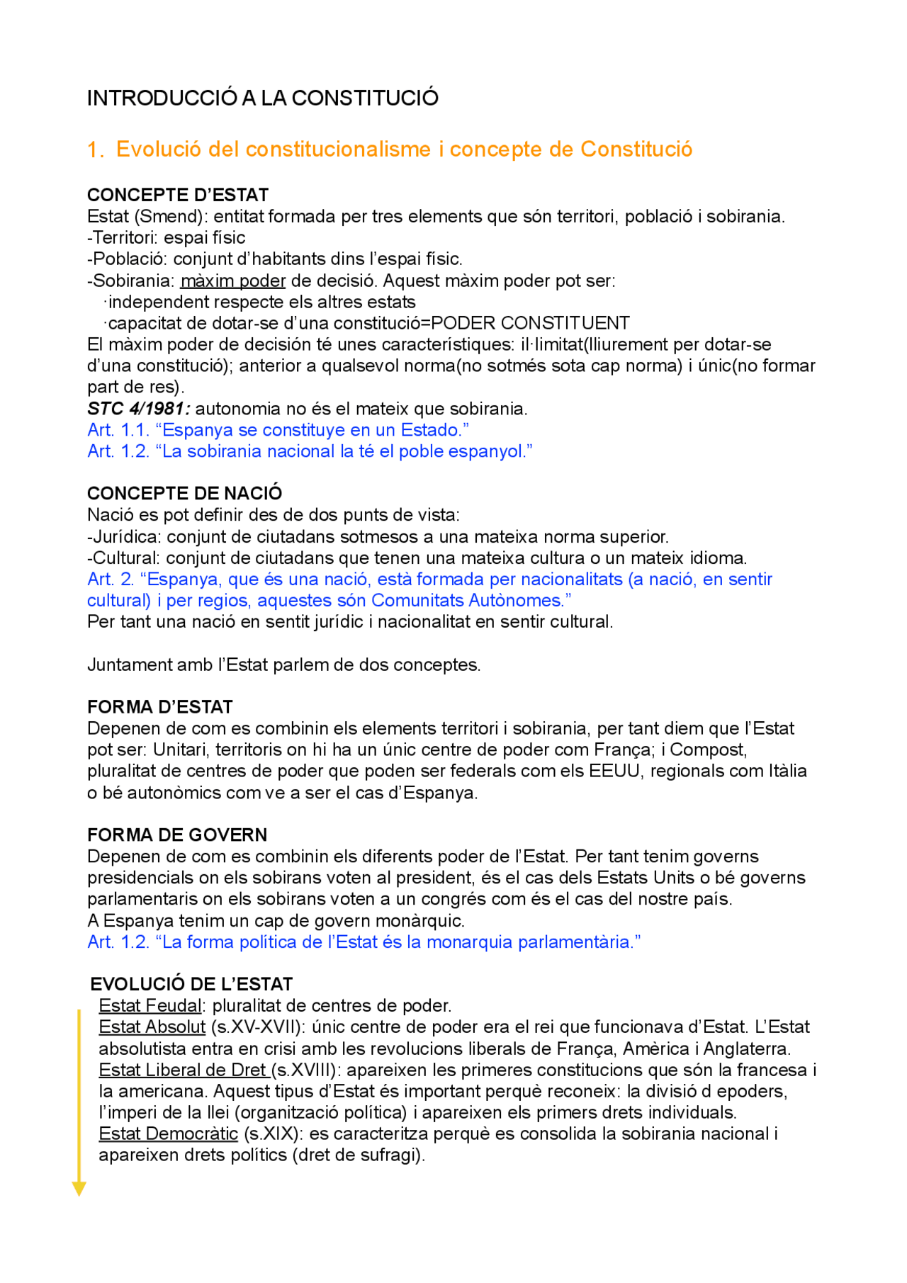 Evolució del constitucionalisme i concepte de Constituc - Ejercicios de Derecho - Docsity