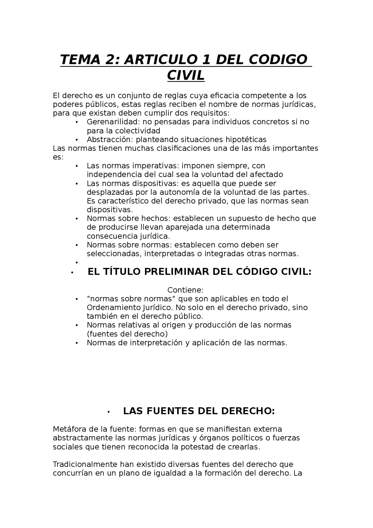 TEMA 2: ARTICULO 1 DEL CODIGO CIVIL El derecho es un conjunt ...