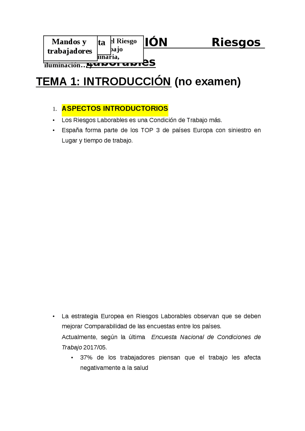 INTRO + Tema 1 y 2 PRL - Ejercicios de Relaciones Laborales y Recursos Humanos - Docsity