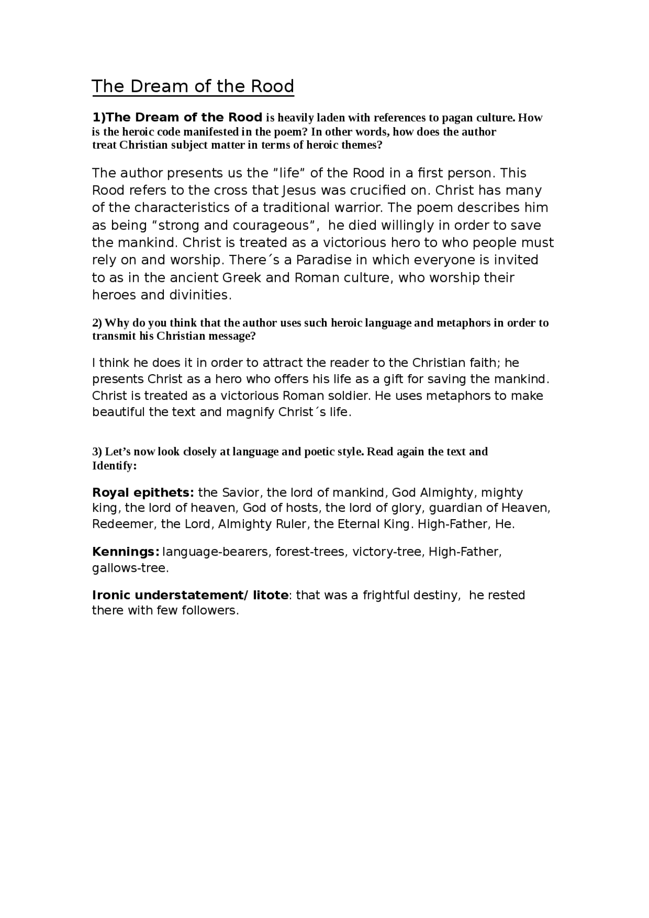 The Dream of the rood - Ejercicios de Idioma Inglés - Docsity