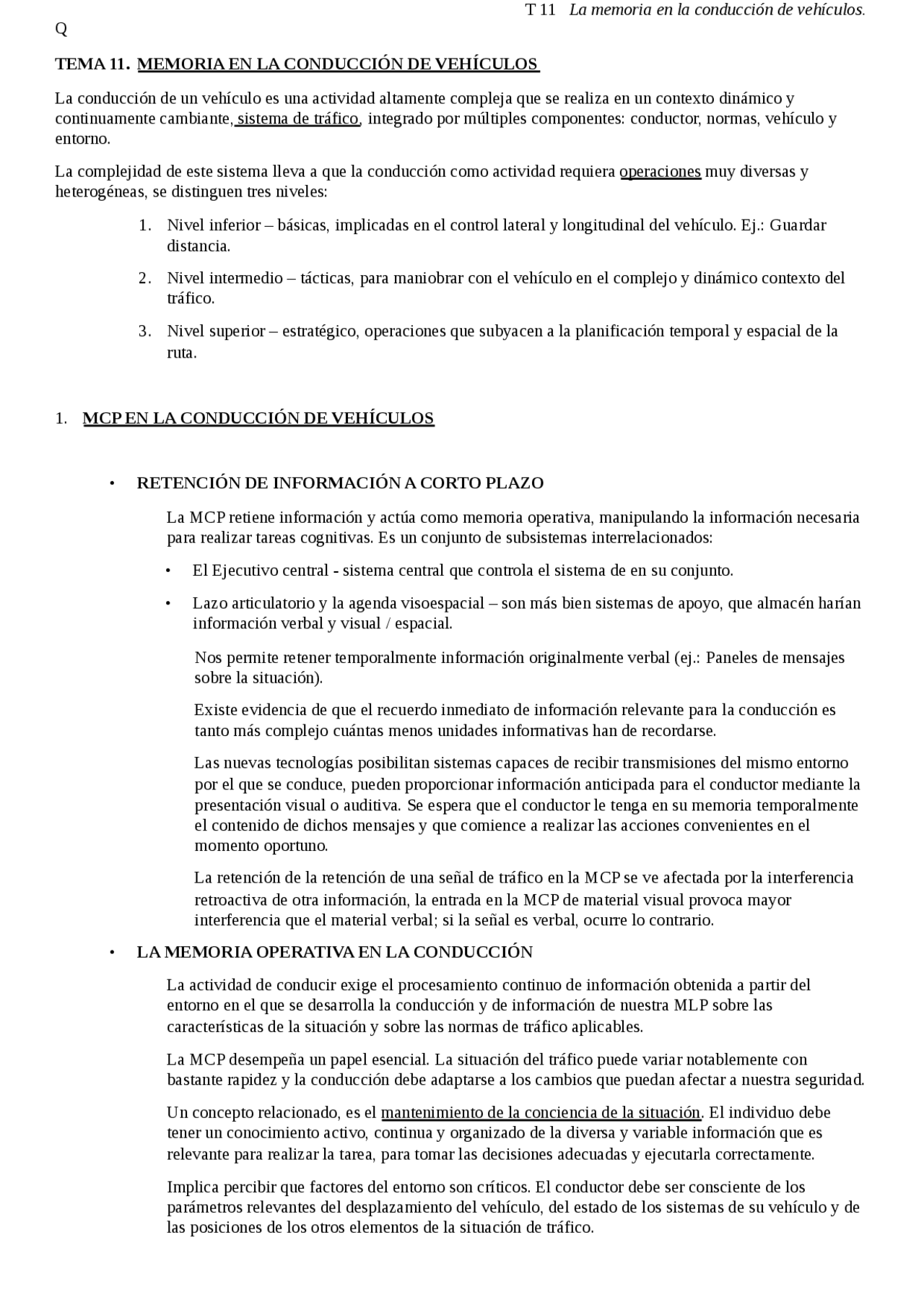 Pam Memoria y Seguridad Vial - Ejercicios de Psicología | Docsity