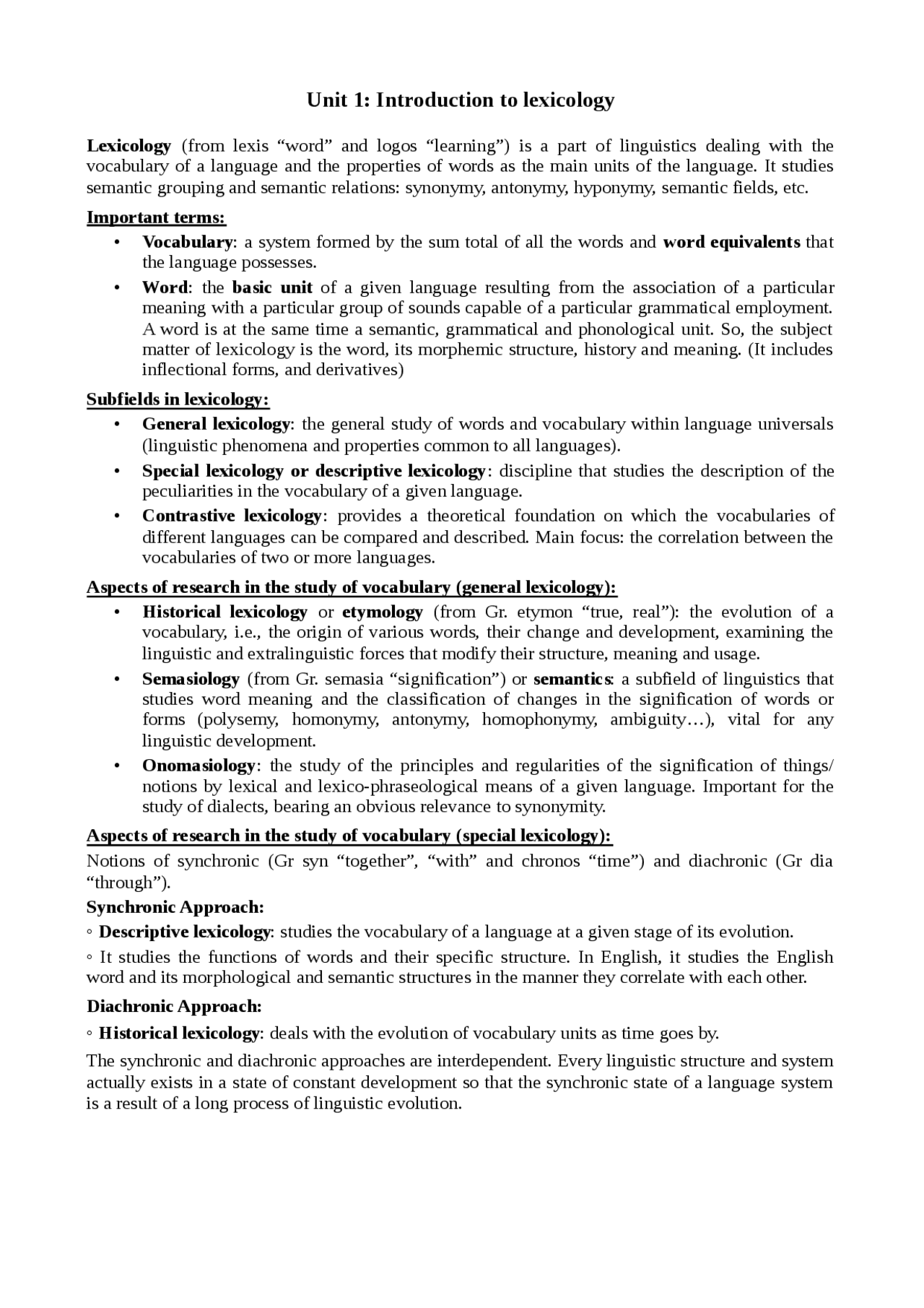 Introduction to Lexicology - Ejercicios de Idioma Inglés - Docsity