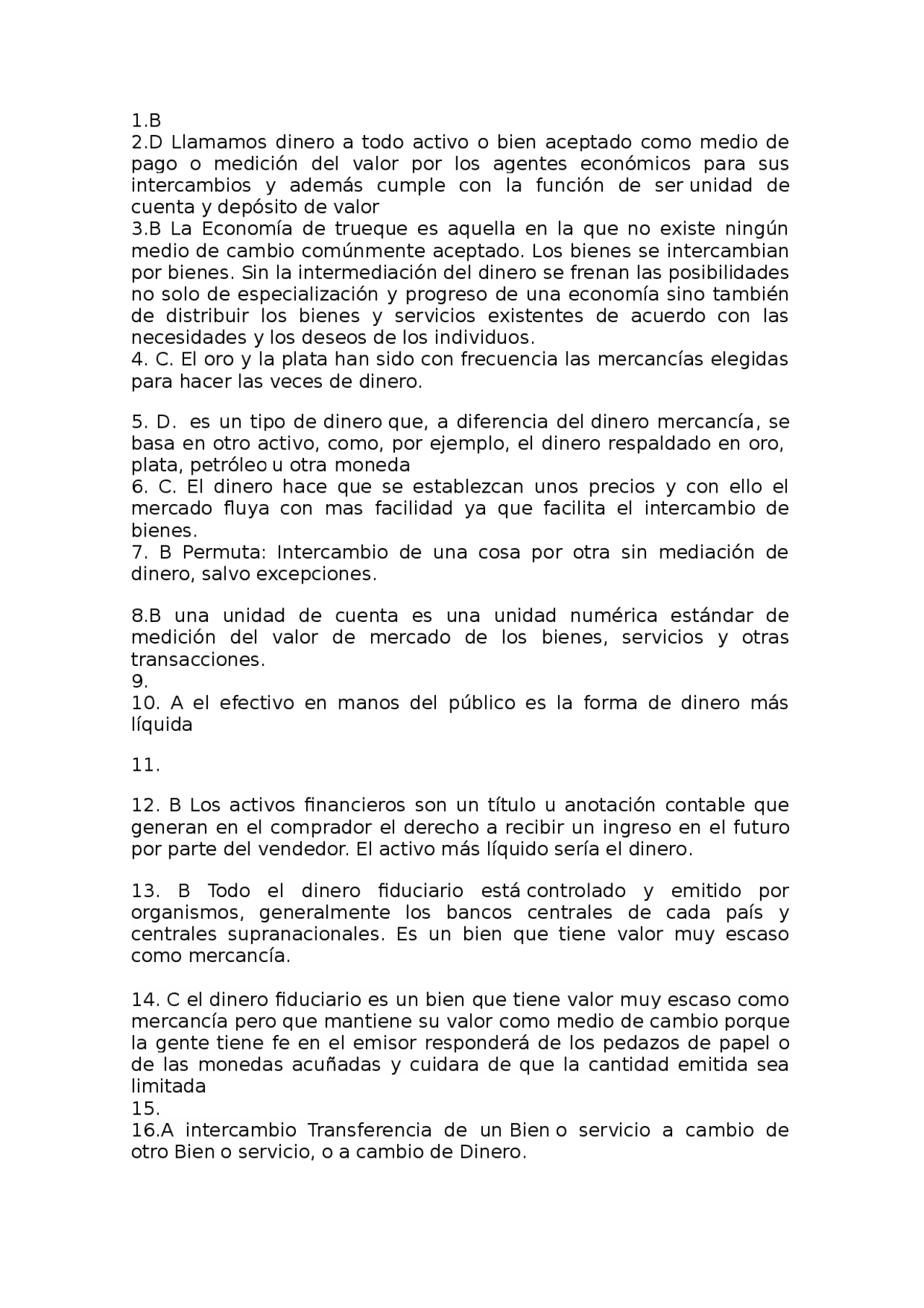 Test dinero - Ejercicios de Economía - Docsity