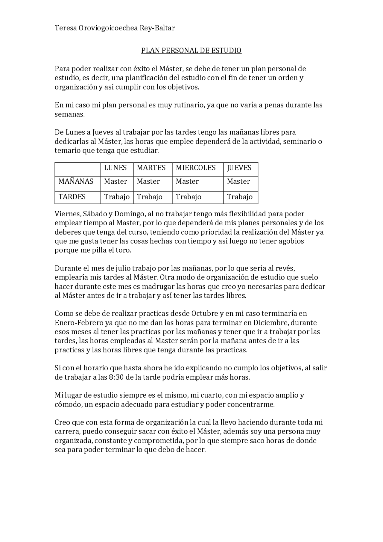 Plan personal de estudios - Ejercicios de Ciencias de la Educación - Docsity