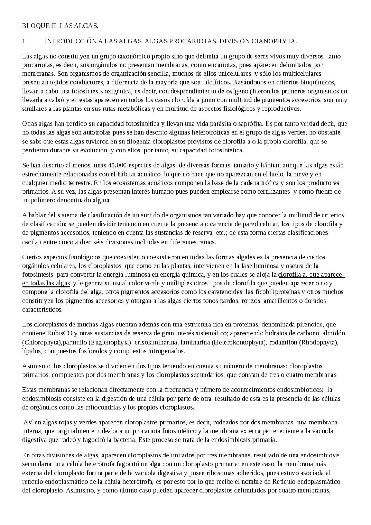 FICOLOGÍA: INTRODUCCIÓN A LAS ALGAS Y DIVISIÓN CIANOPHYTA. - Ejercicios ...