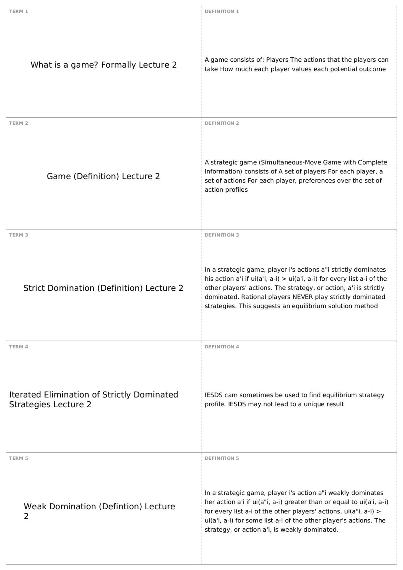 Final Exam Review Cards | ECON 414 - Game Theory | Quizzes Economía ...
