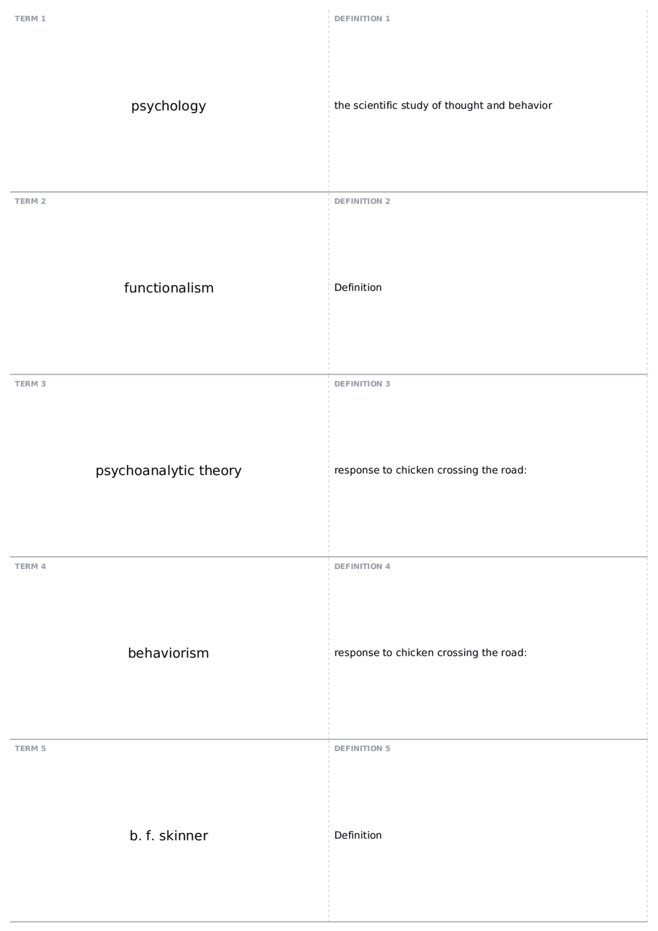 Vocabulary | Psych 105 - [S] Introductory Psychology - Docsity