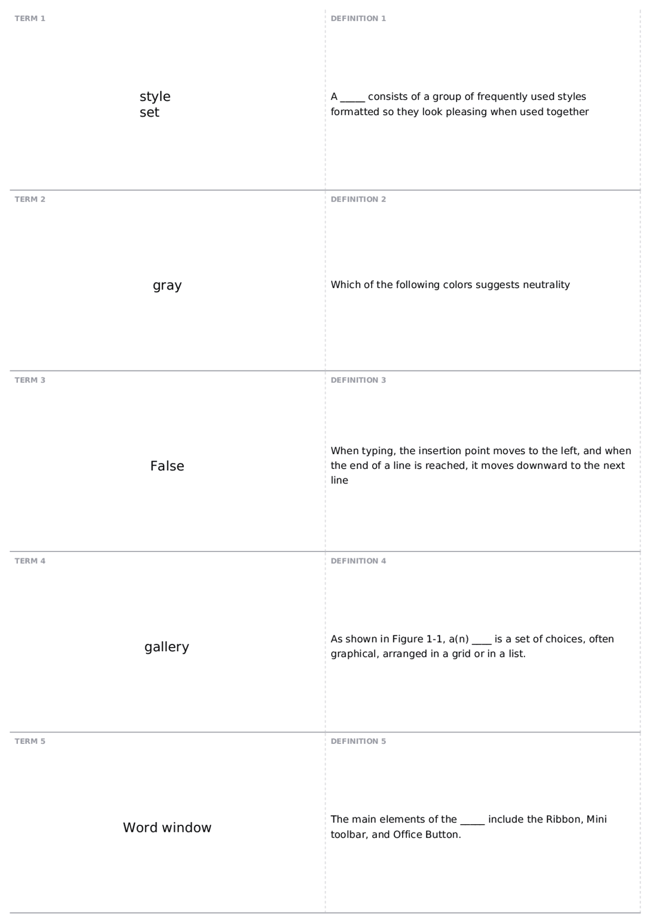 Term 1: Microsoft Office Basics | Quizzes Computer Science | Docsity