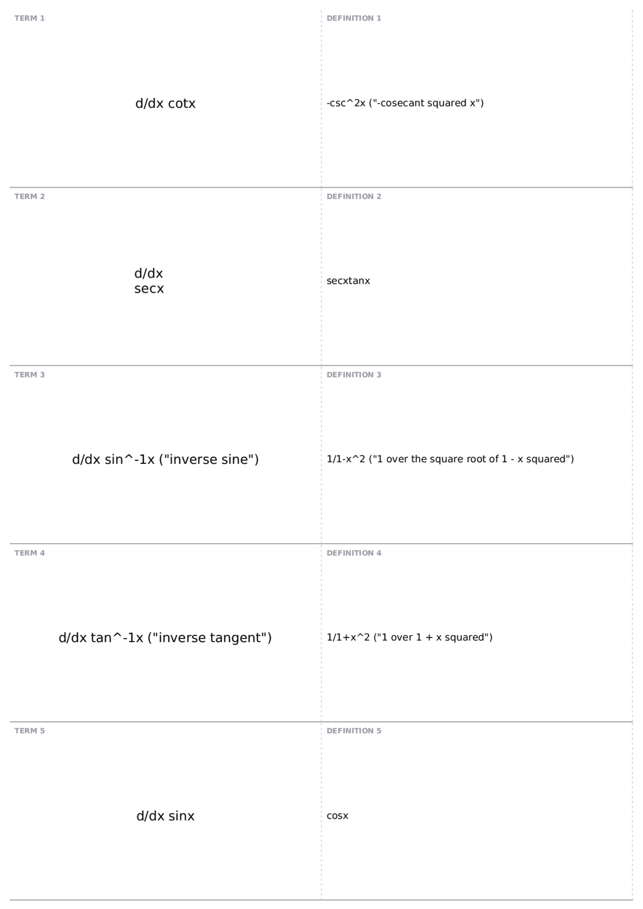 Review from Calc I | MATH 152 - Calculus II - Docsity