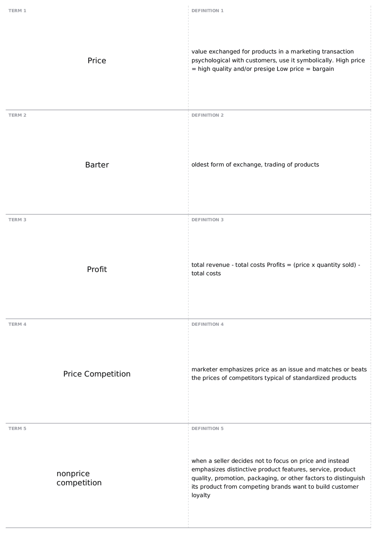 Principles of Pricing: Definitions and Concepts | Quizzes Principles of ...