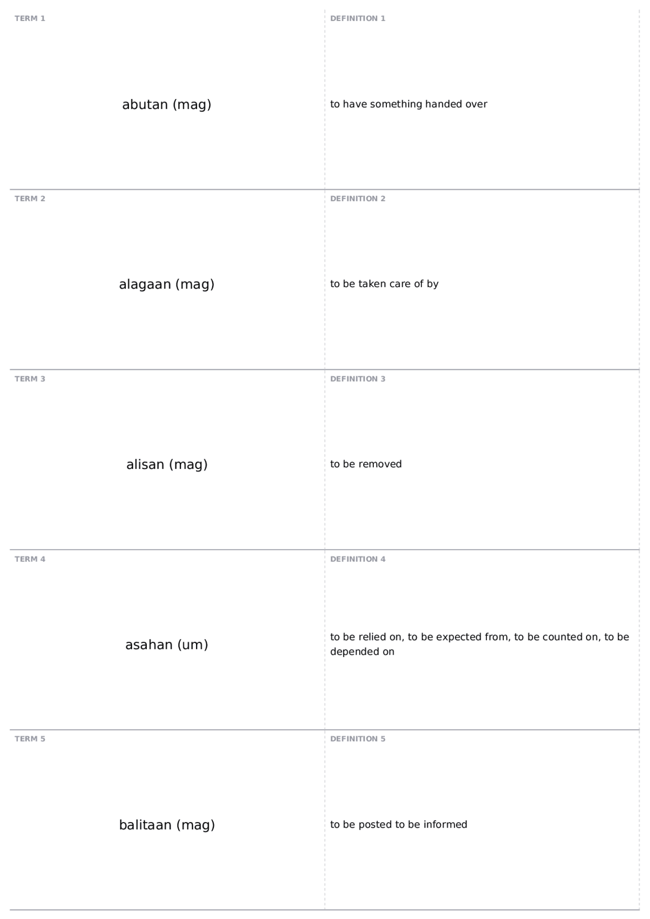 Tagalog Verb Conjugations and Definitions | Quizzes Asian literature ...