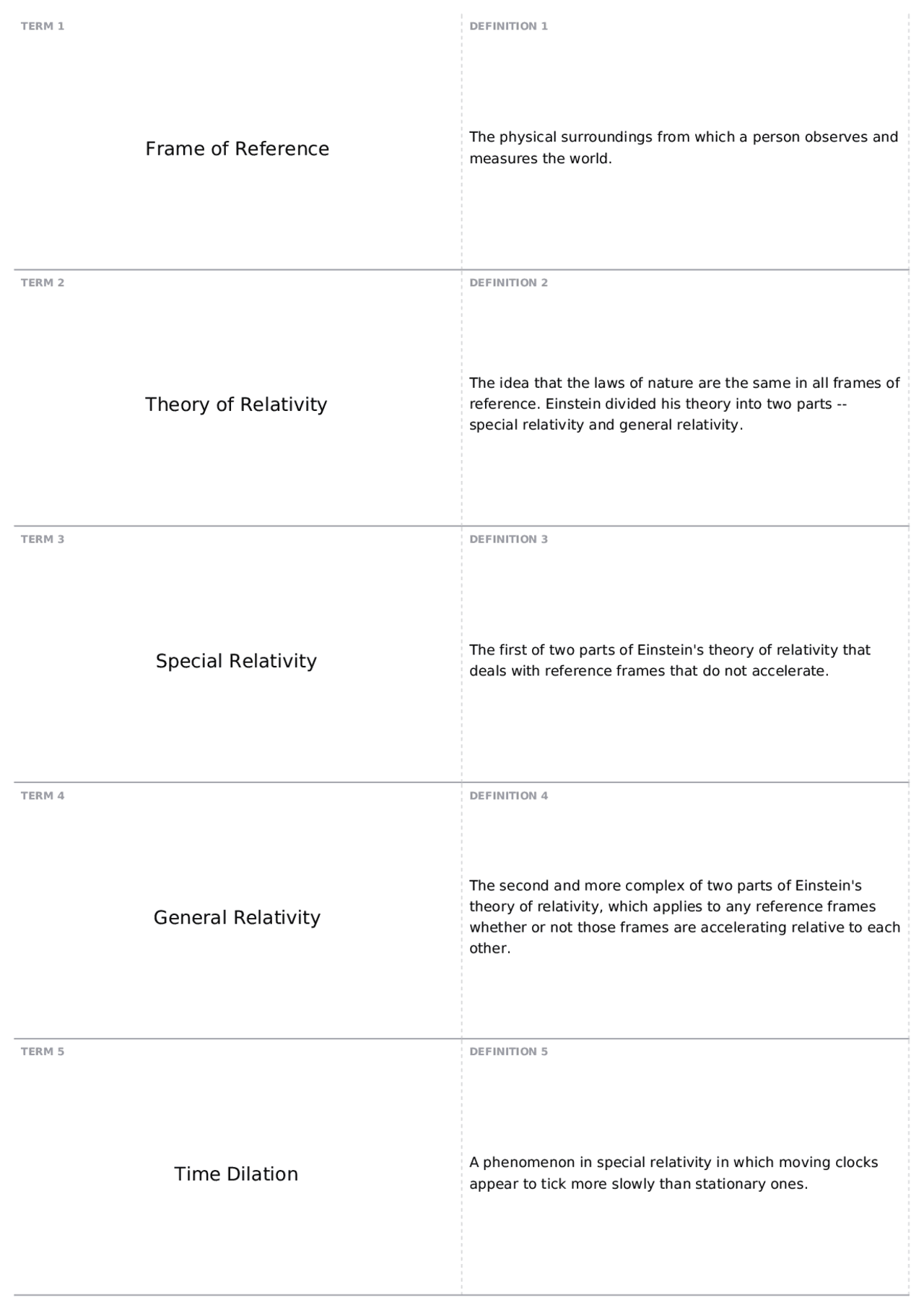 Term 1: An Introduction to Einstein's Theory of Relativity | Quizzes ...