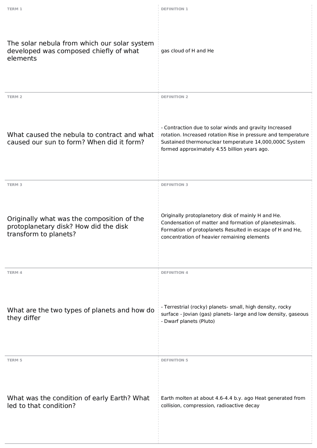 Solar System Formation and Earth's Evolution: Key Terms and Concepts ...
