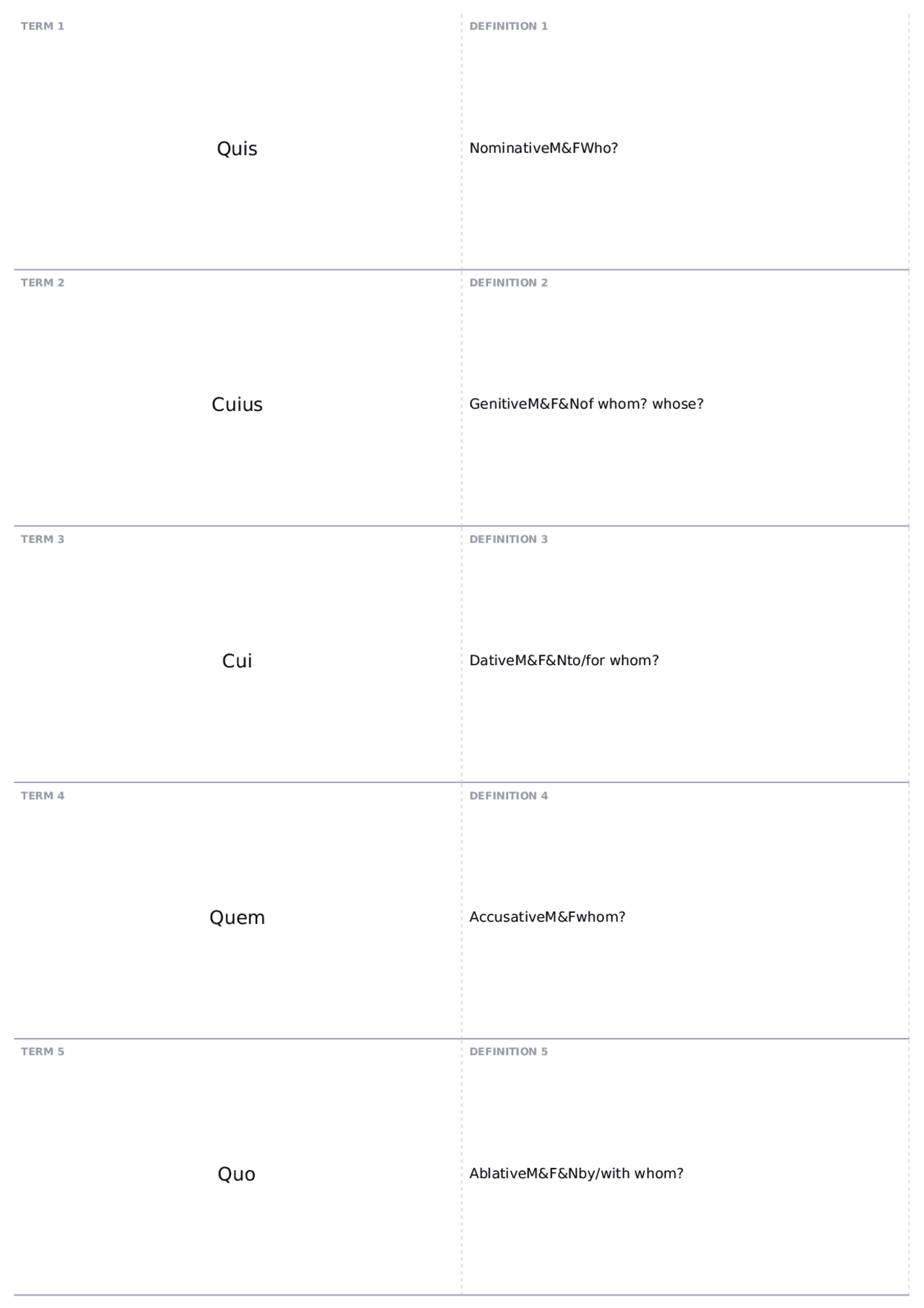 Singular Interrogative Pronouns | LAT 1105 - Elementary Latin - Docsity